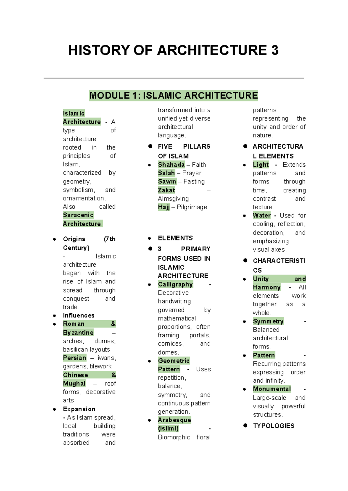 HISTORY OF ARCHITECTURE 3: ISLAMIC ARCHITECTURE OVERVIEW - Studocu
