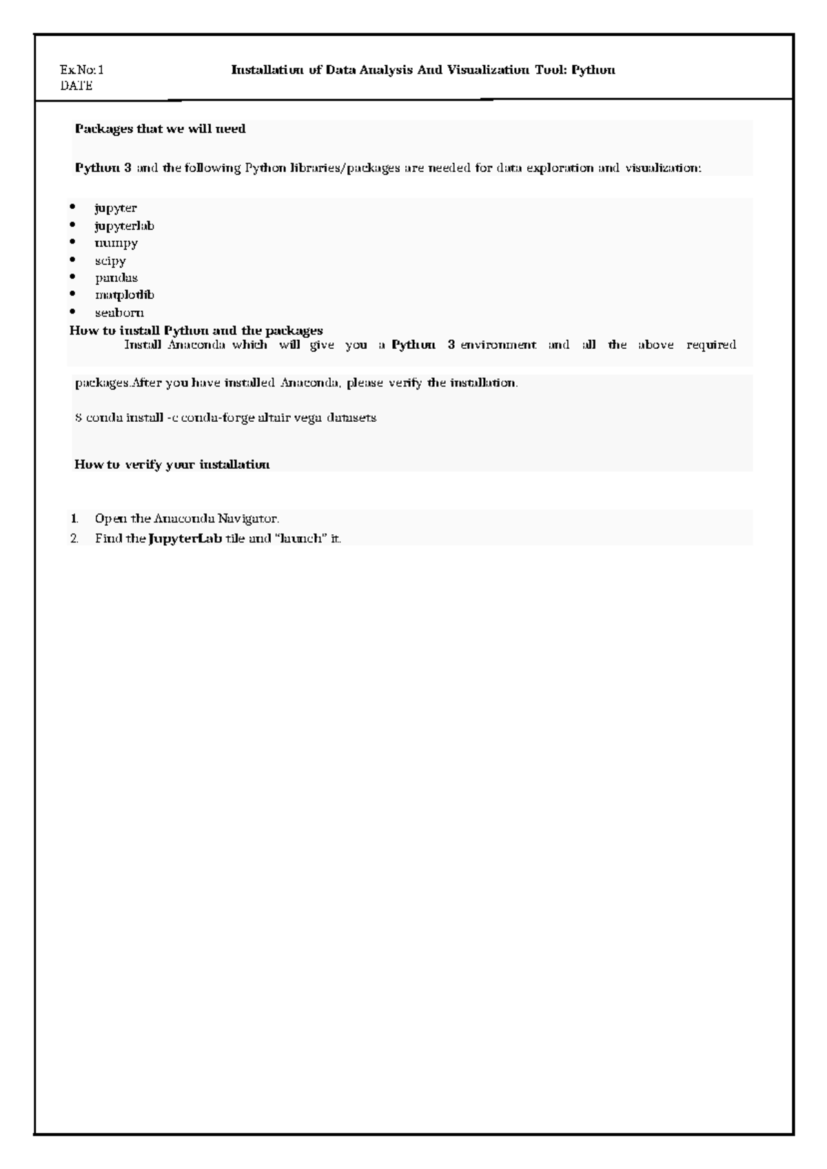 AD3301 (DE&V) LAB Manual: Data Analysis & Visualization Techniques - Studocu