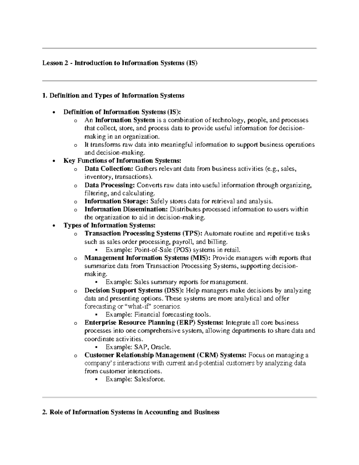 Lesson 2: Introduction to Information Systems (IS) - Key Concepts and ...