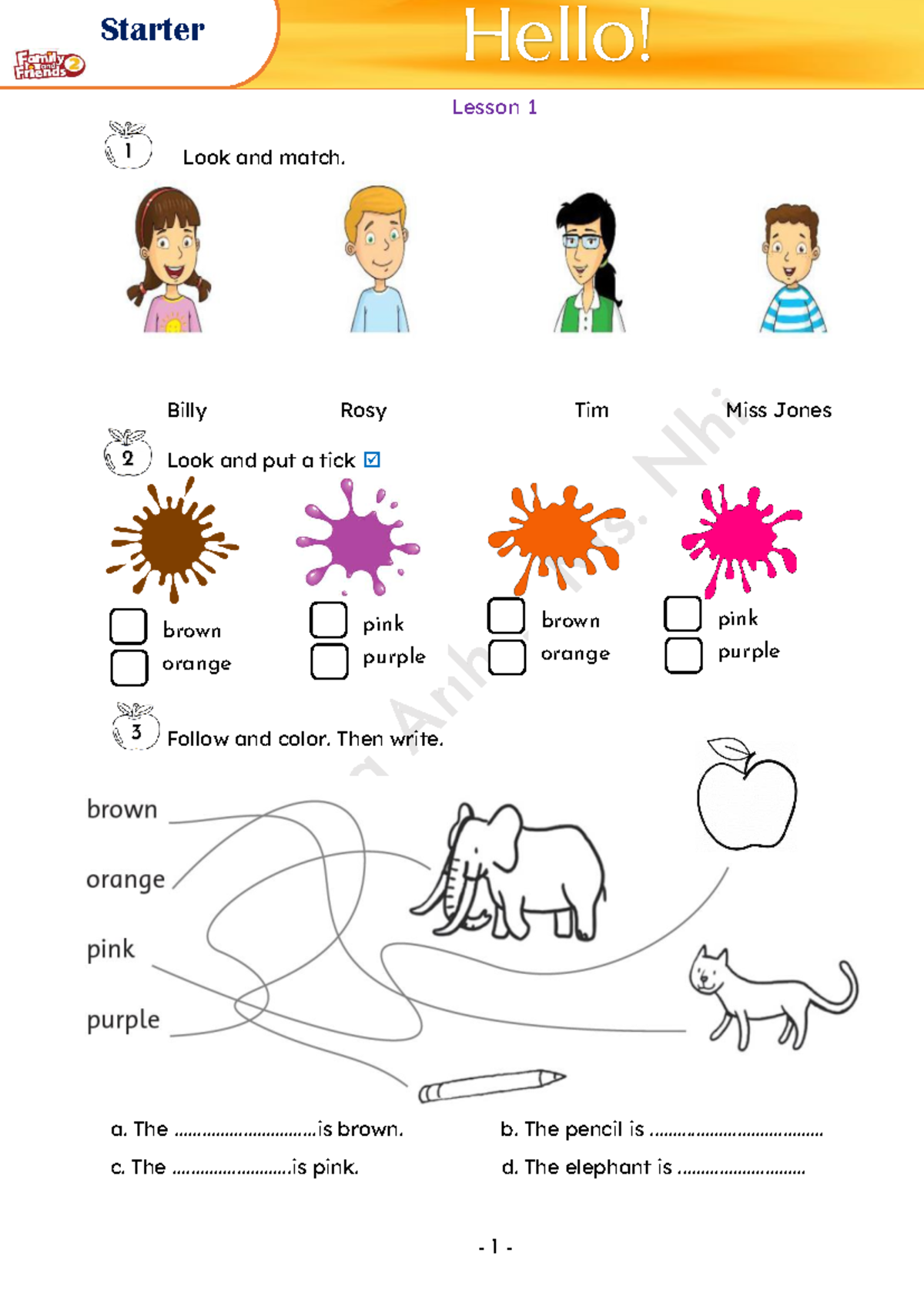 Starter Lesson 1-6: Look, Match, and Write Activities - Studocu