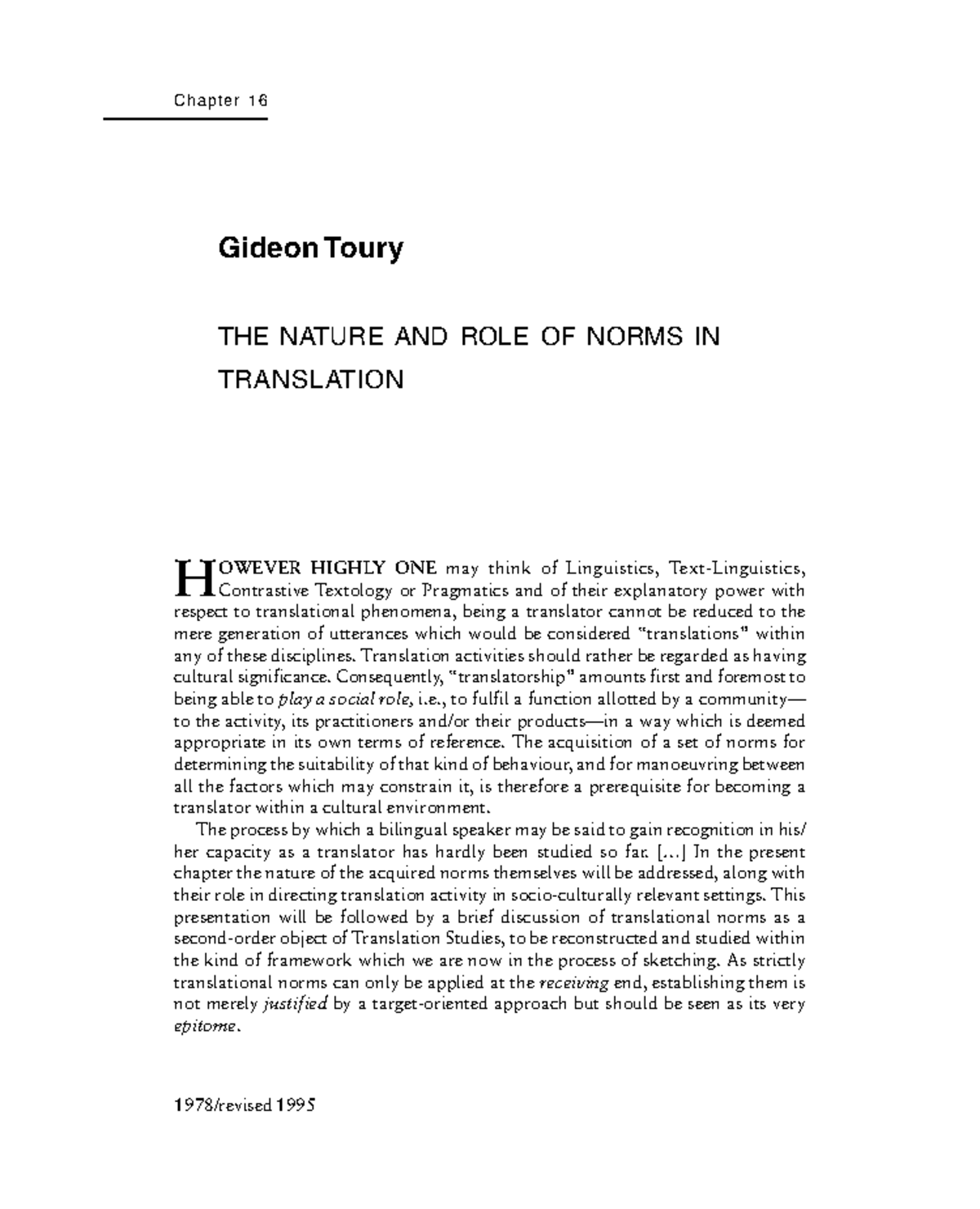 Chapter 16: The Nature and Role of Norms in Translation (Toury) - Studocu
