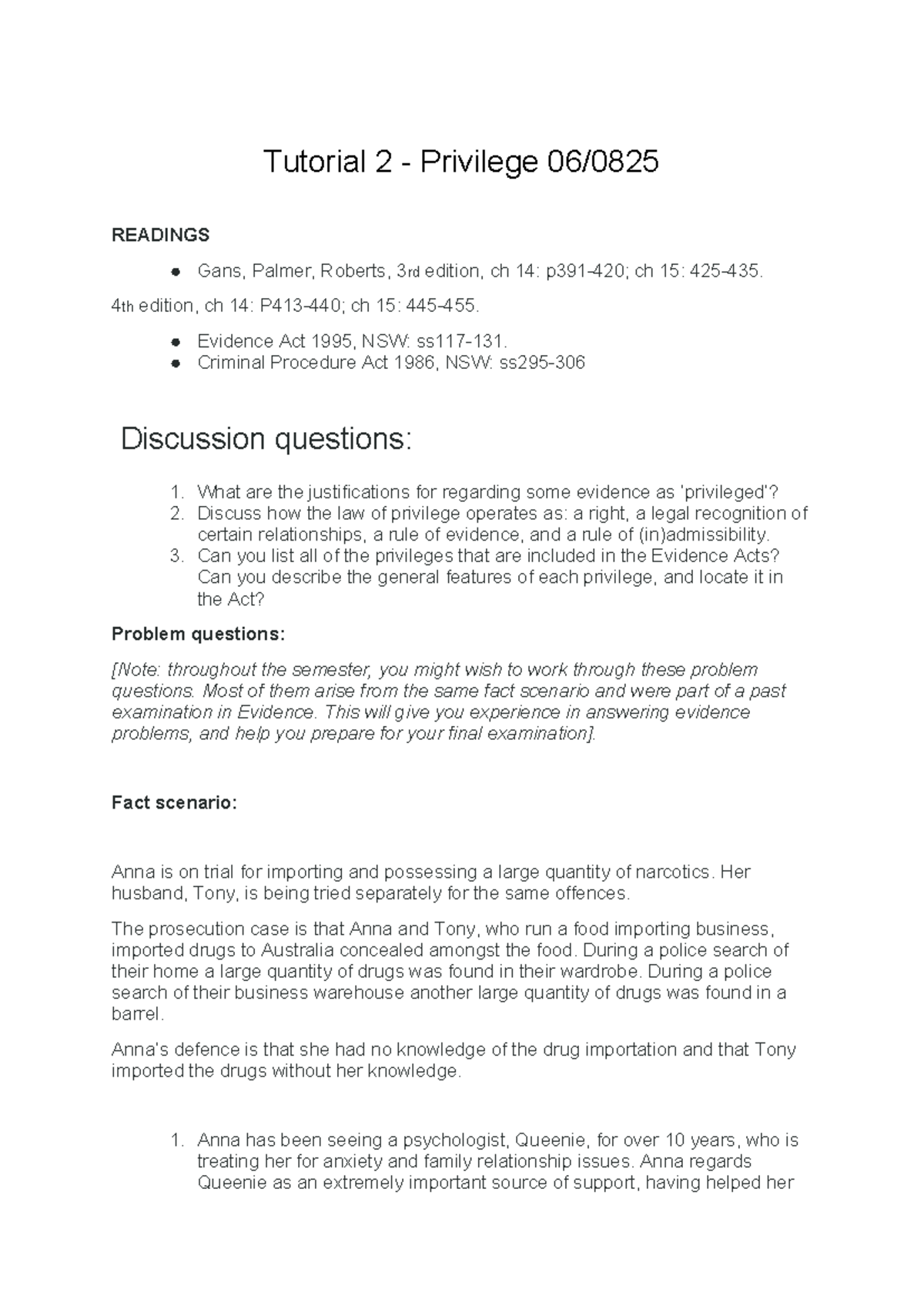 Tutorial 2 - Privilege and Evidence Analysis in Criminal Law - Studocu
