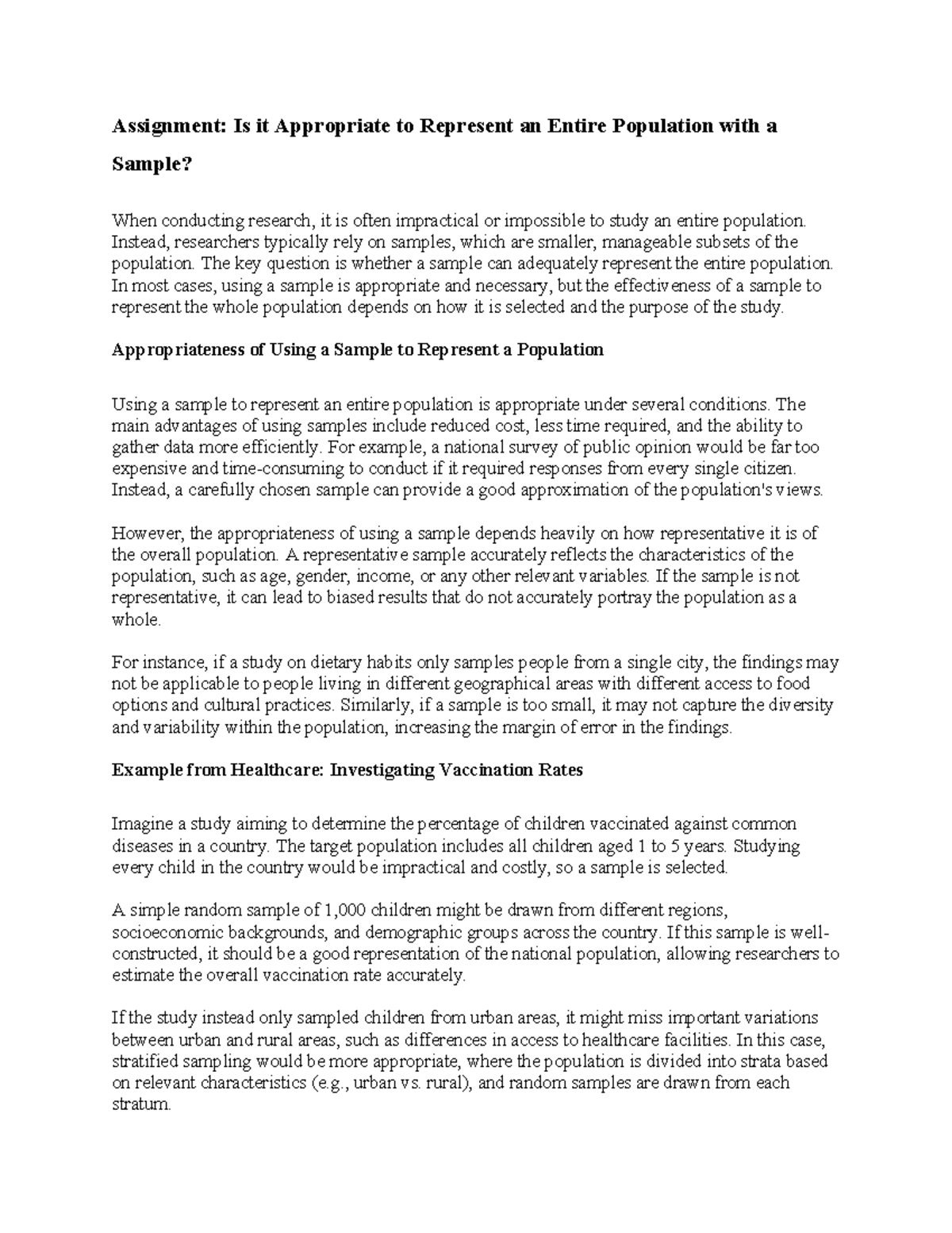 Discussion Assignment Unit 1: Representing Populations with Samples ...