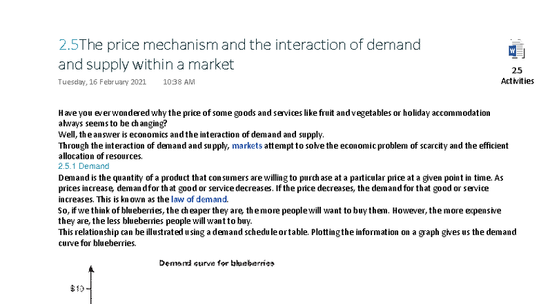 Core 2: The Price Mechanism & Demand-Supply Interaction - Studocu
