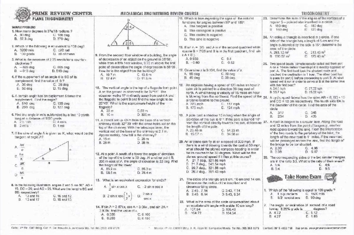 Math 101 Final Exam Review: Plane Trigonometry Problems and Solutions ...