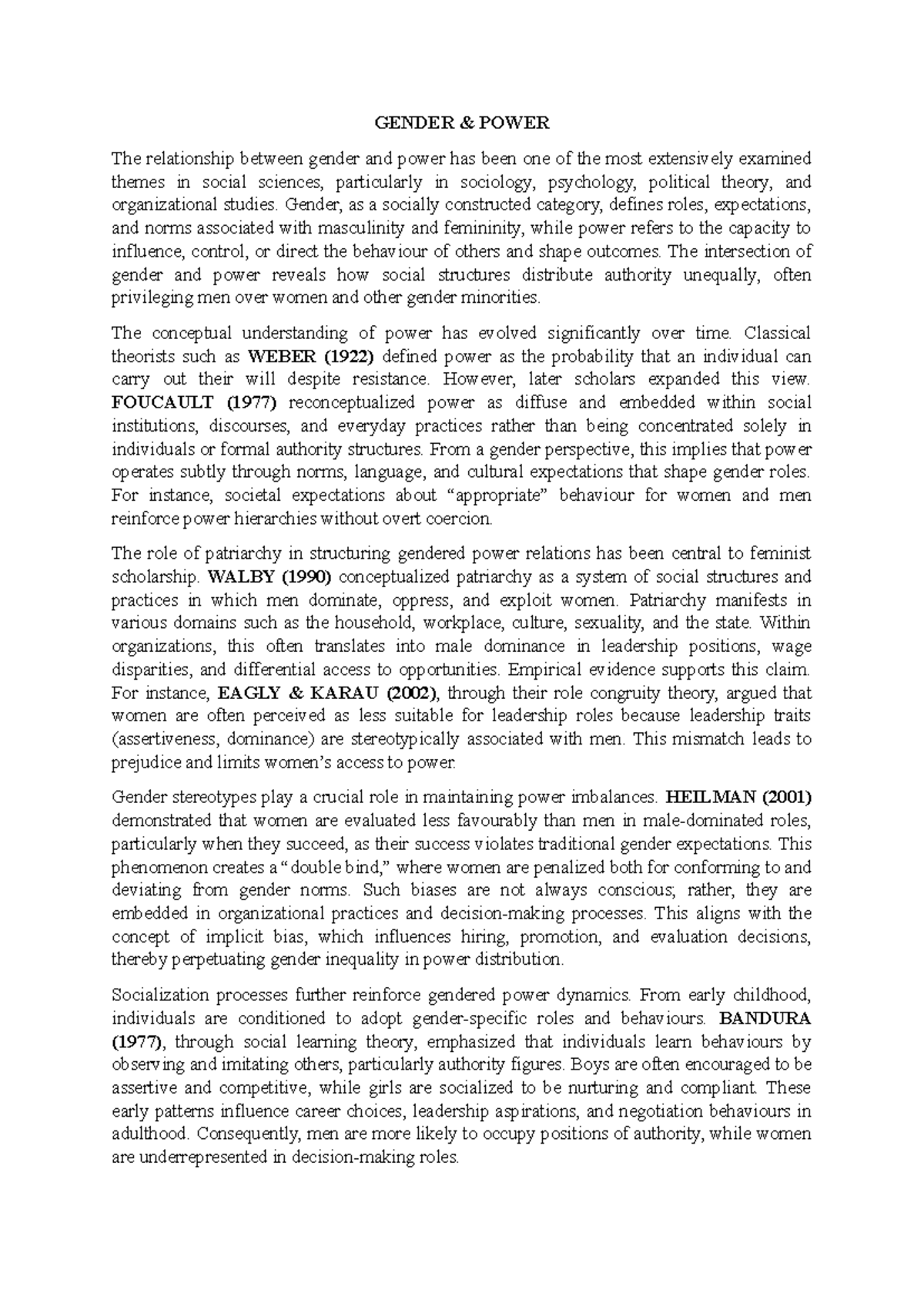 GENDER & POWER: Analyzing Gender Dynamics in Social Structures - Studocu