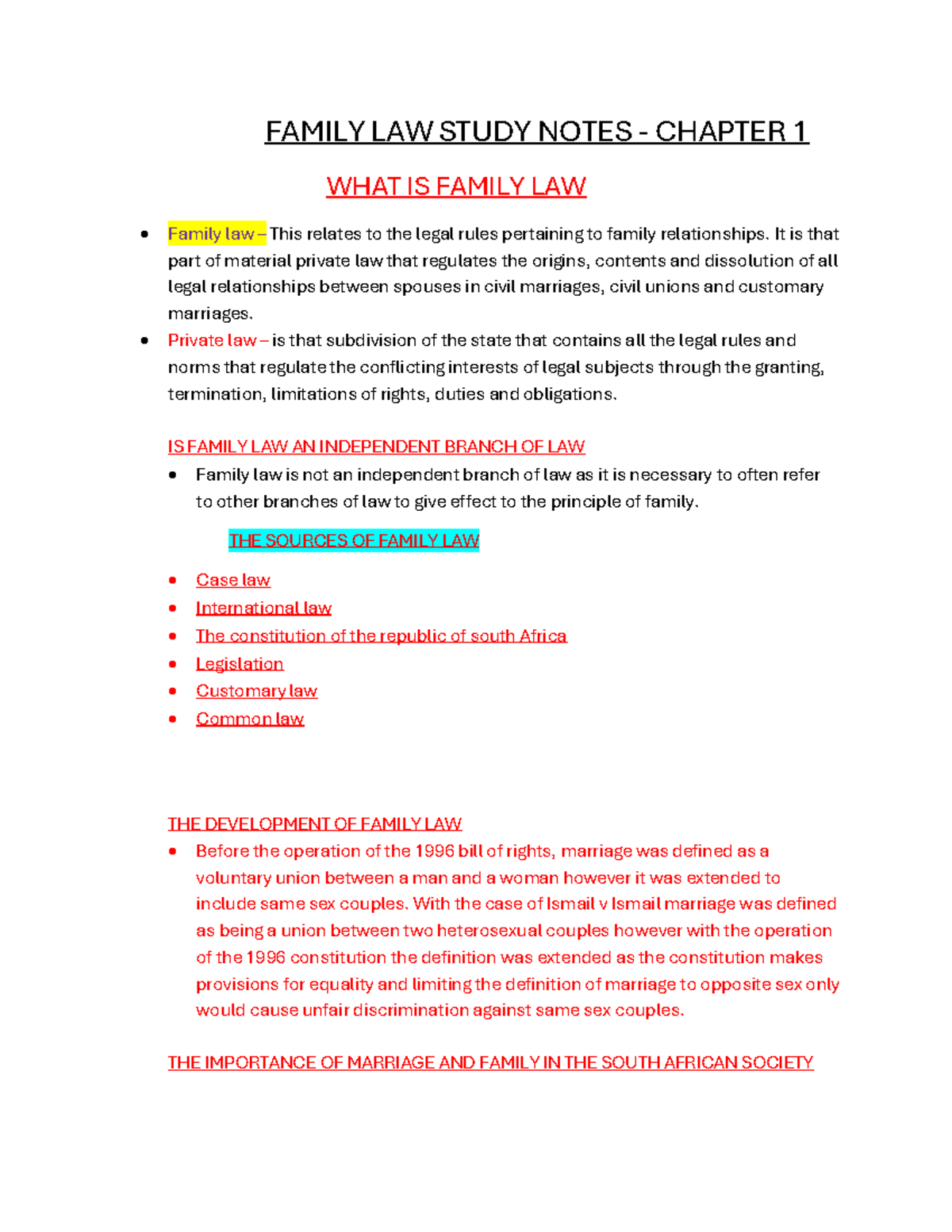 Family Law Study Notes - Chapter 1 Overview and Concepts - Studocu
