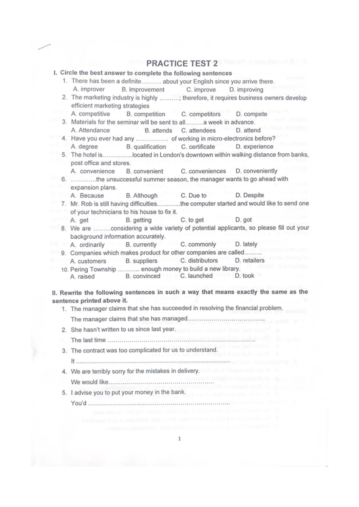 PRACTICE TEST 2: English Language Proficiency Assessment - Studocu