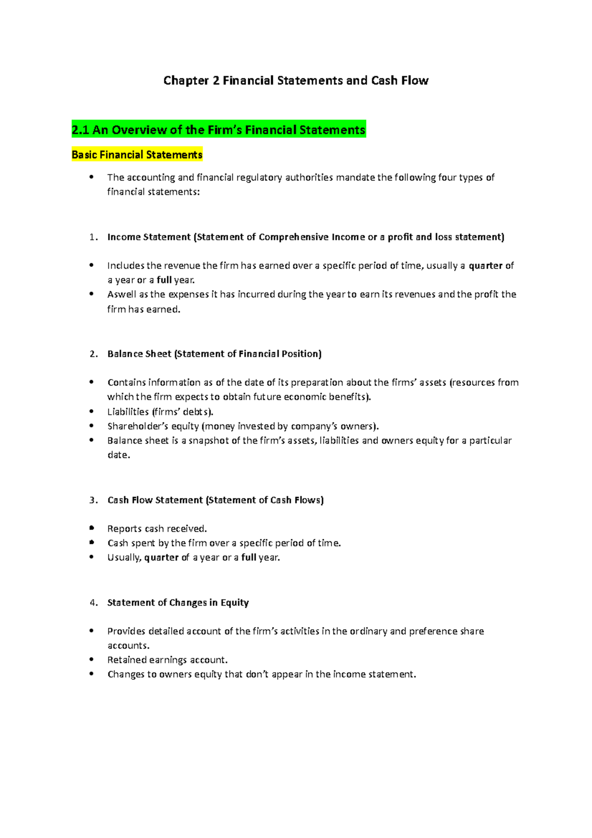 Chapter 2 Financial Statements and Cash Flow - Aswell as the expenses it has incurred during the ...