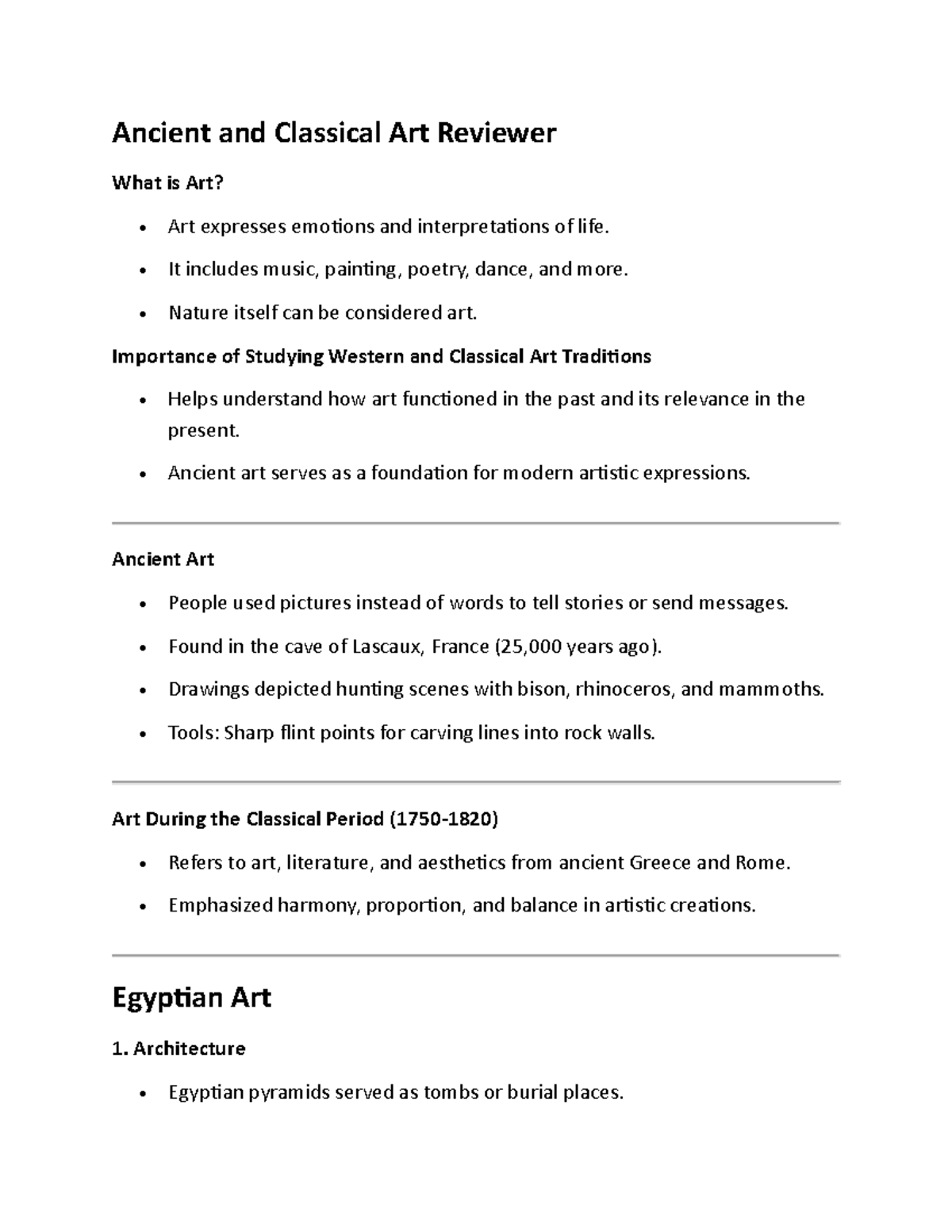 MAPEH 101: Ancient and Classical Art Review Guide - Studocu