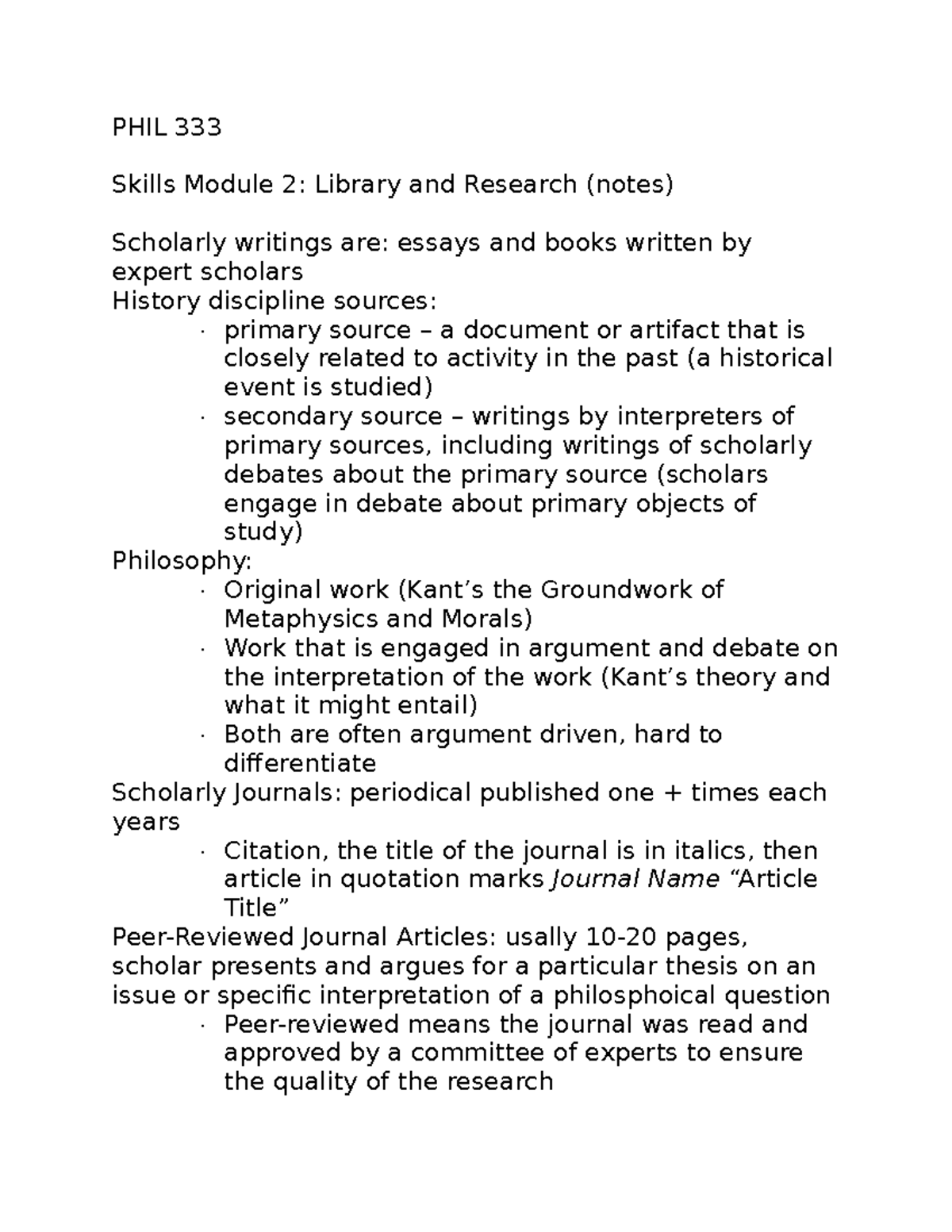 PHIL 333 Skills Module 2- Library and Research (notes) - PHIL 333 ...