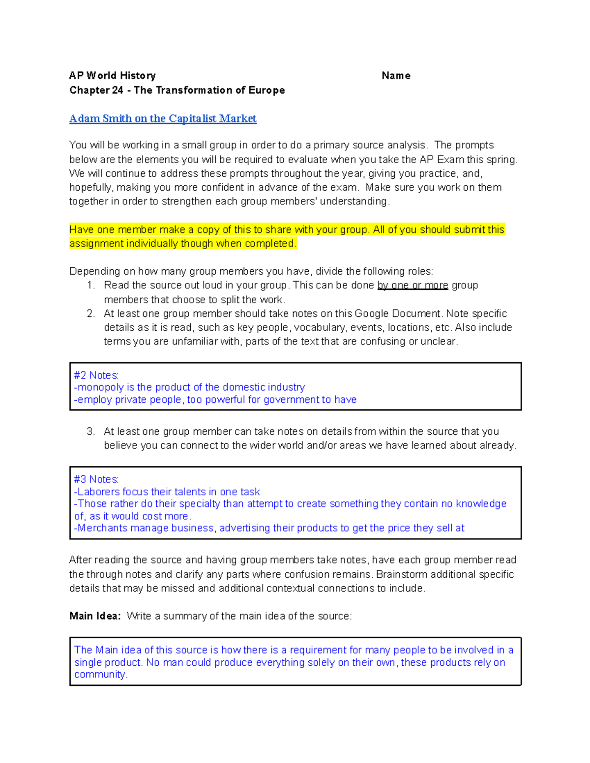 AP World Chapter 24: Adam Smith's Insights on Capitalism Analysis - Studocu