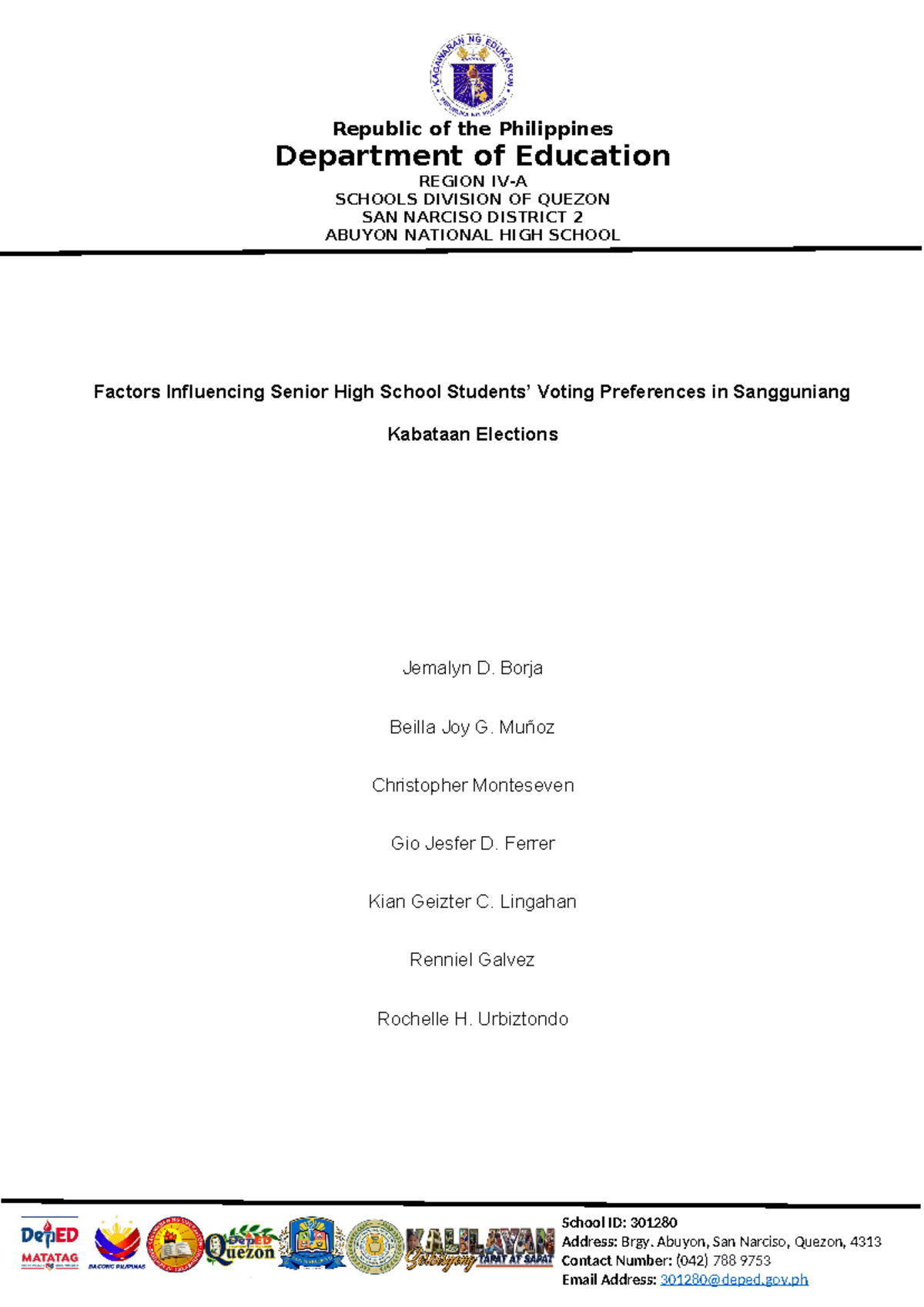 Factors Affecting Senior High School Students' SK Election Choices: A Study - Studocu