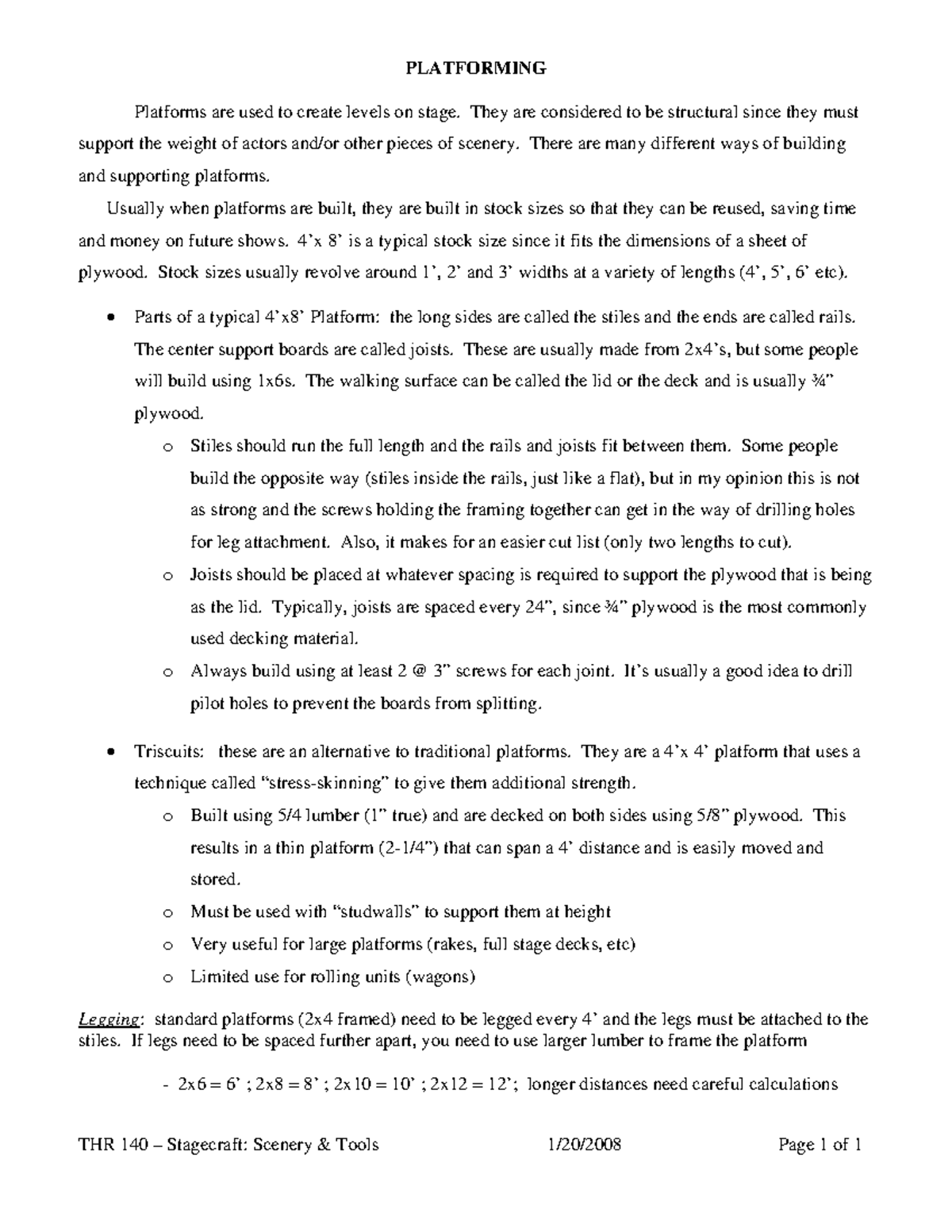 Platforms 2 - PLATFORMING THR 140 – Stagecraft: Scenery & Tools 1/20 ...