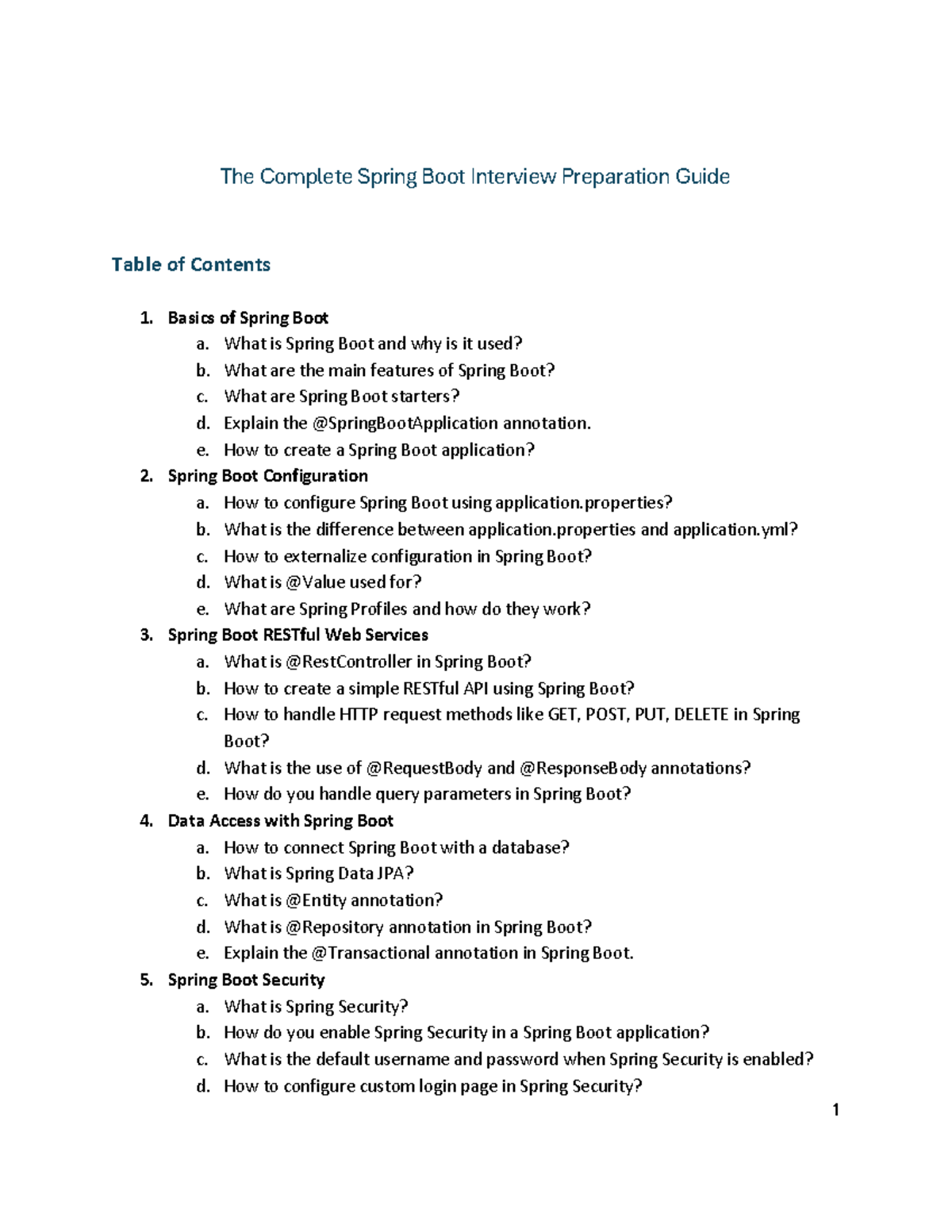 Springboot Interview - ...... - The Complete Spring Boot Interview Preparation Guide Table of ...