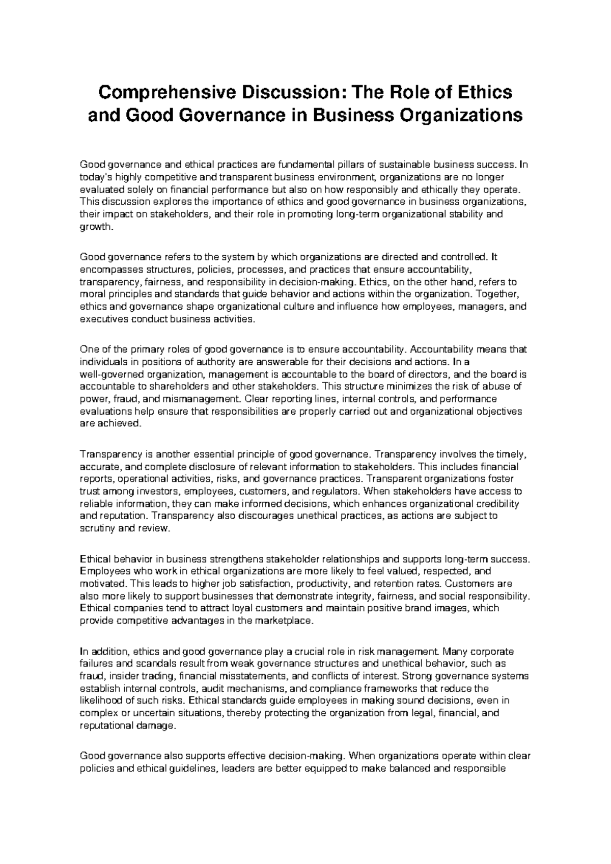 ICS 101: Ethics and Good Governance in Business Organizations - Studocu