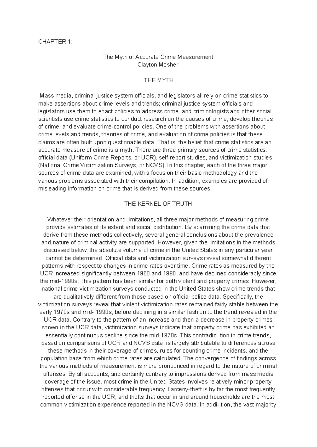 CRIM 101: Chapter 1 - Analyzing the Myth of Accurate Crime Measurement - Studocu