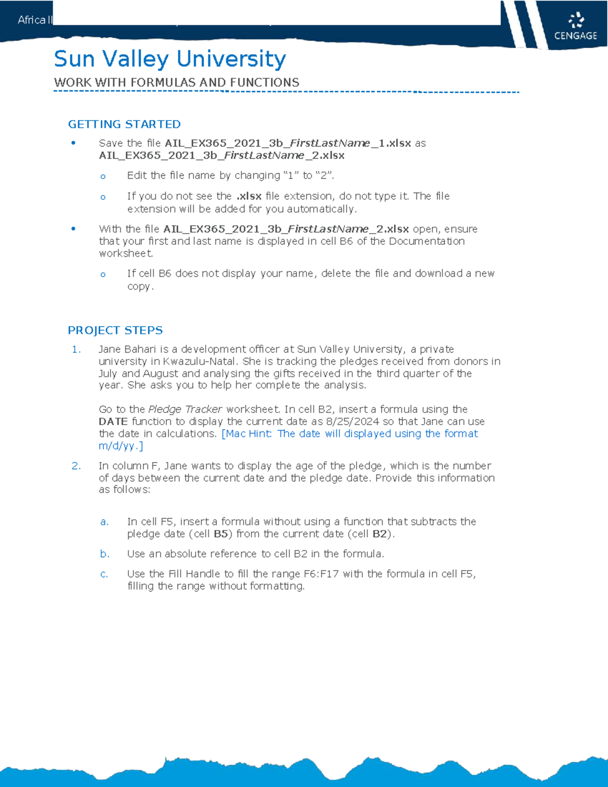Africa Illustrated Excel Module 3: SAM Project 1b - Pledge Tracker ...
