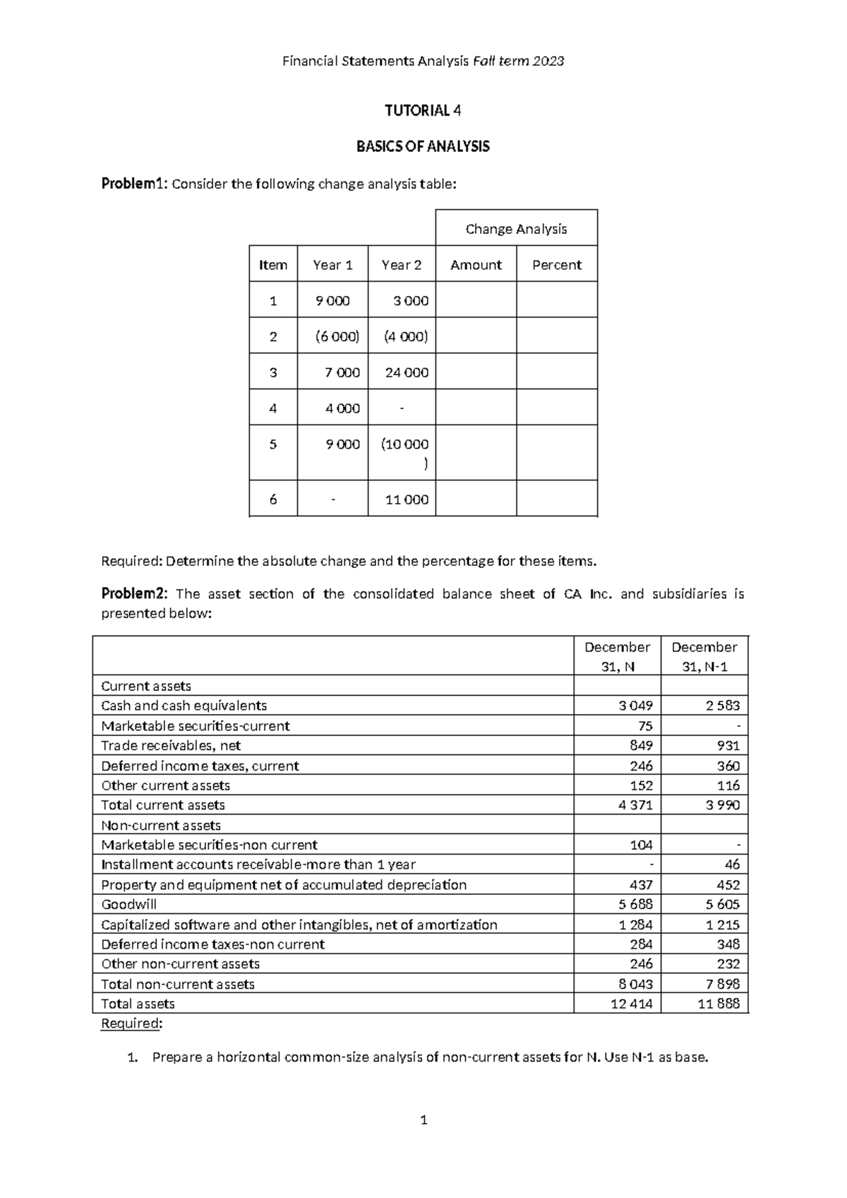 FSA Tutorial 4: Financial Statements Analysis - Fall 2023 - Studocu