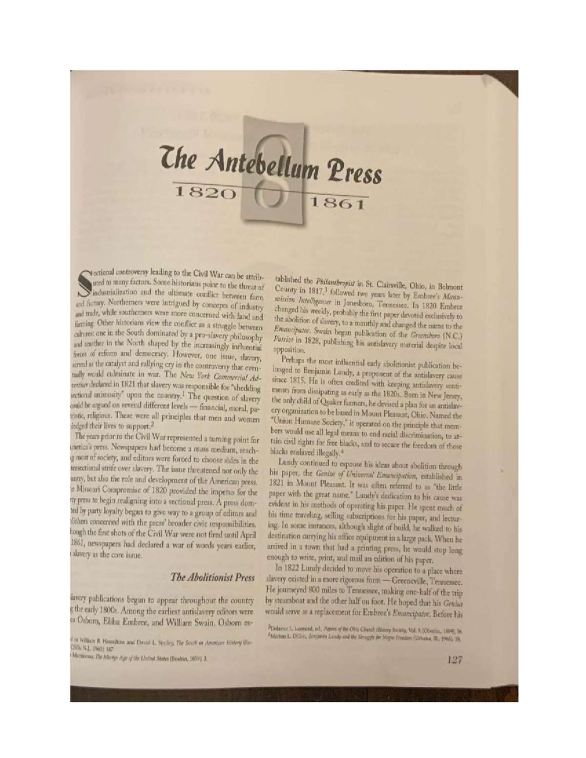 The Antebellum Press: Key Concepts and Notes (HIST 201) - Studocu