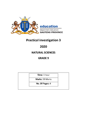 Practical 3 - Practical investigation 3 2020 NATURAL SCIENCES GRADE 9 ...