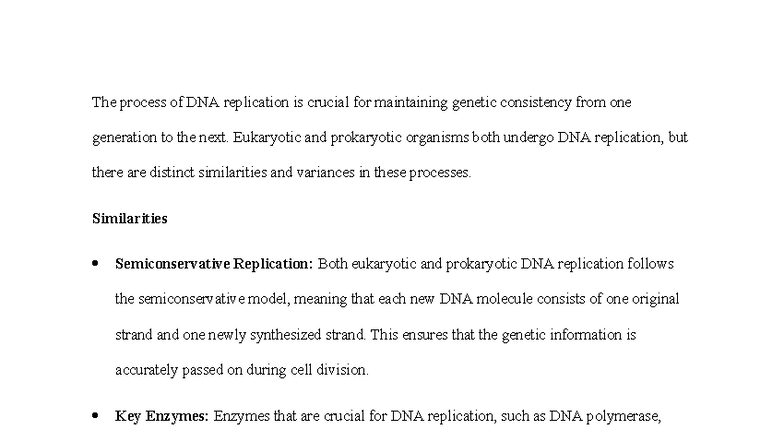 DNA Replication: Eukaryotic vs Prokaryotic Processes Explained - Studocu