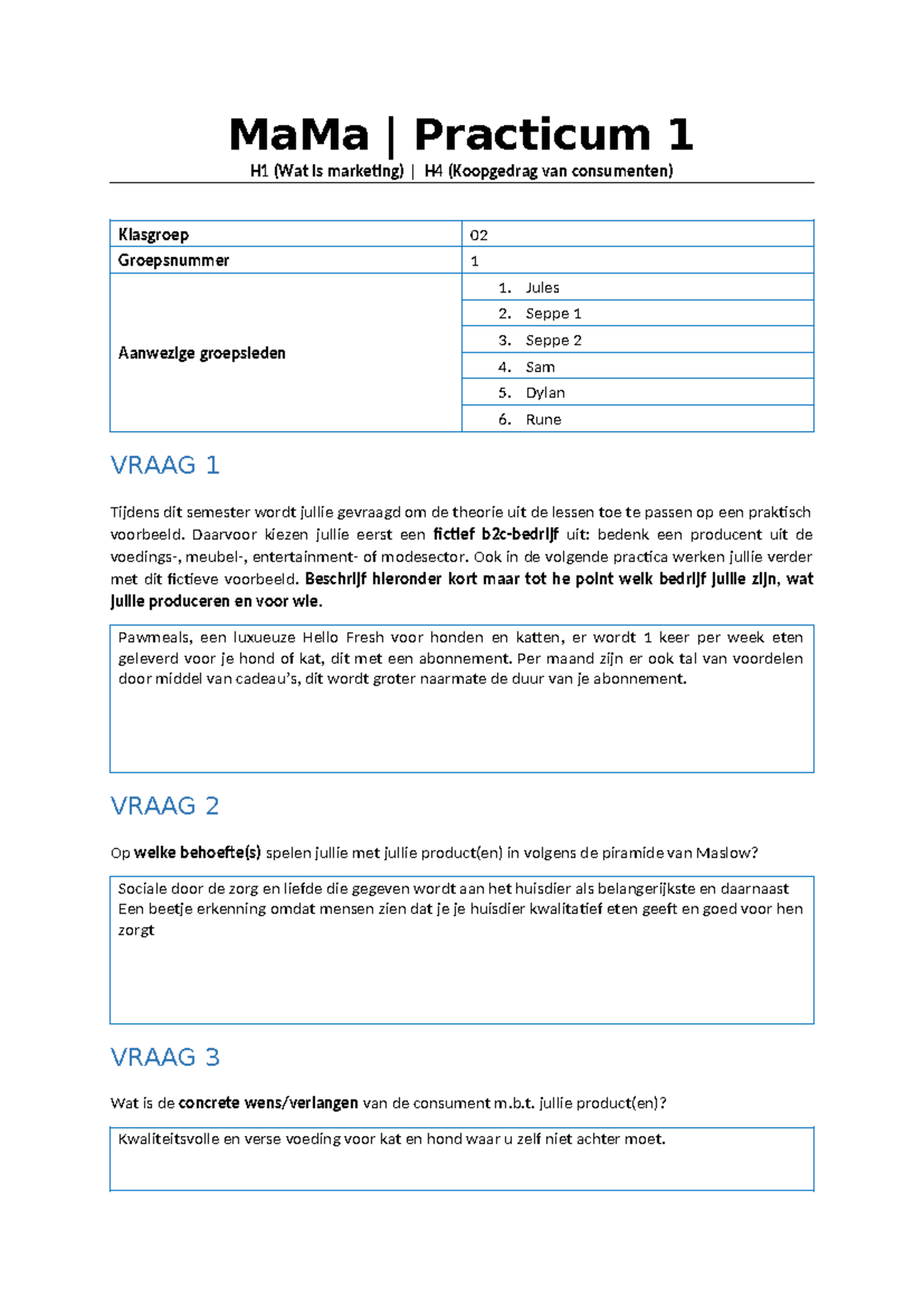 Practicum 1 BEM02: Marketing en Koopgedrag van Pawmeals - Studocu