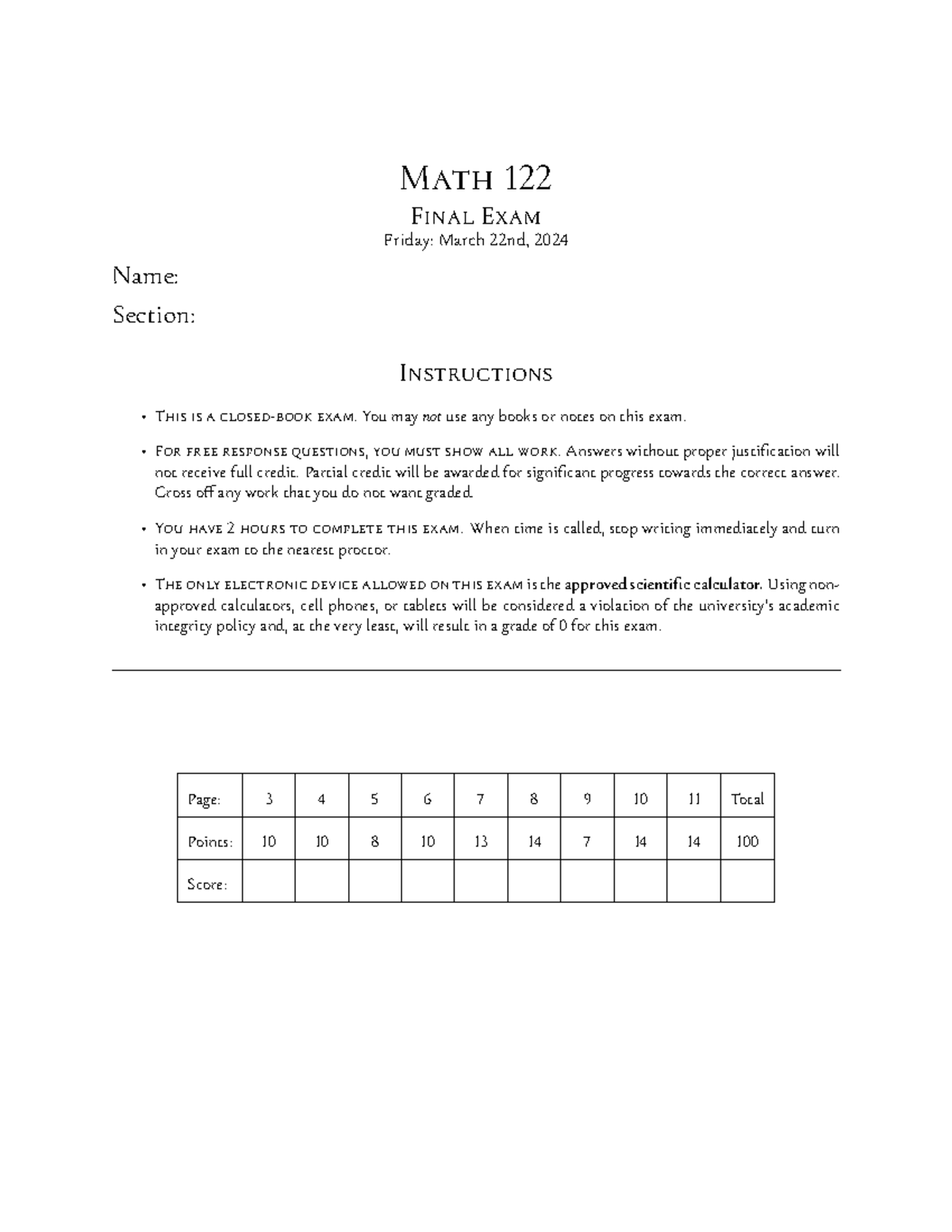 Math 122 Final Exam Guide - Spring 2024 - Studocu