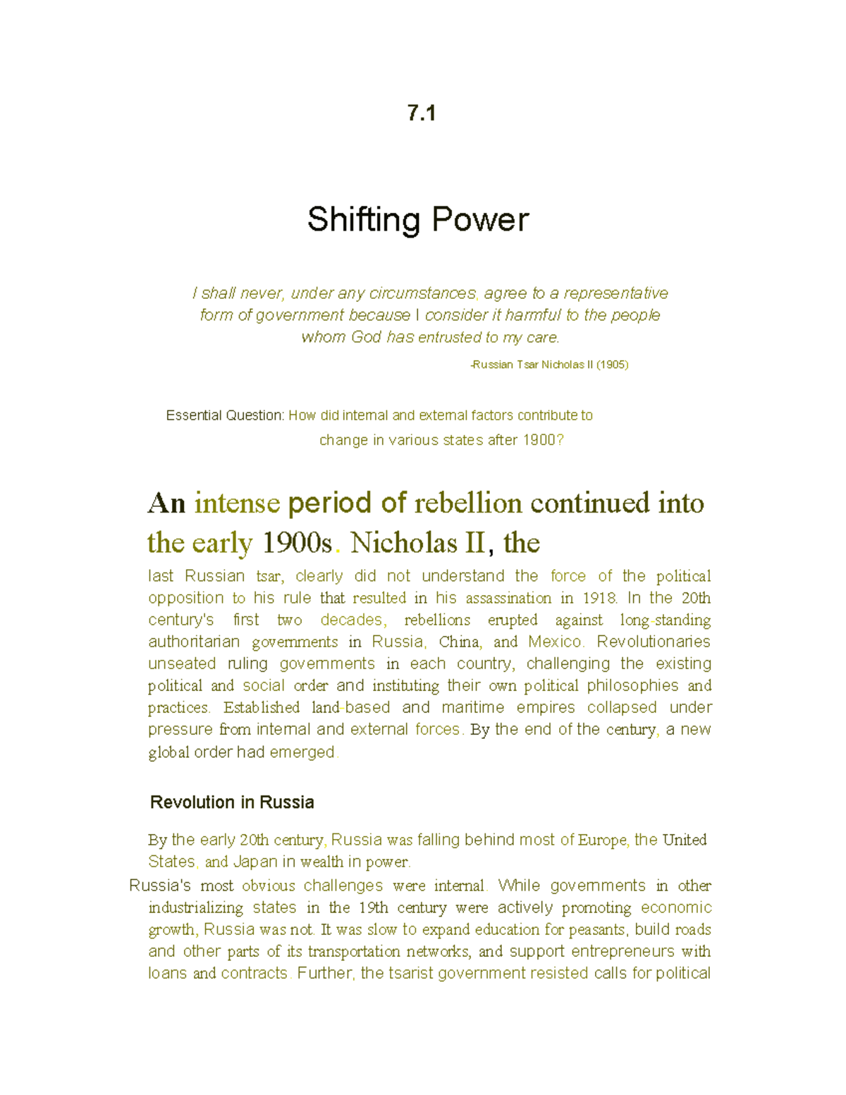 "AP World History: Shifting Power Dynamics in Russia, China, and Mexico ...