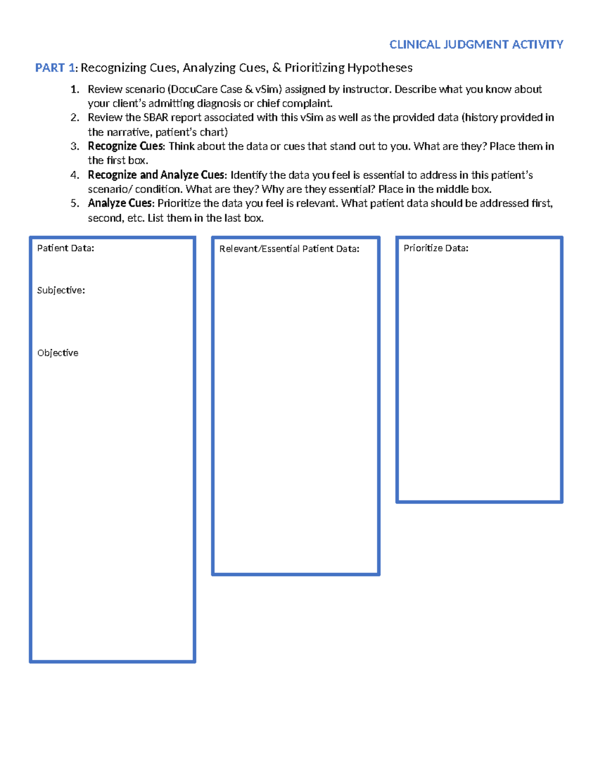 NSG+223+ Clinical+ Judgment+ Activity - CLINICAL JUDGMENT ACTIVITY PART ...