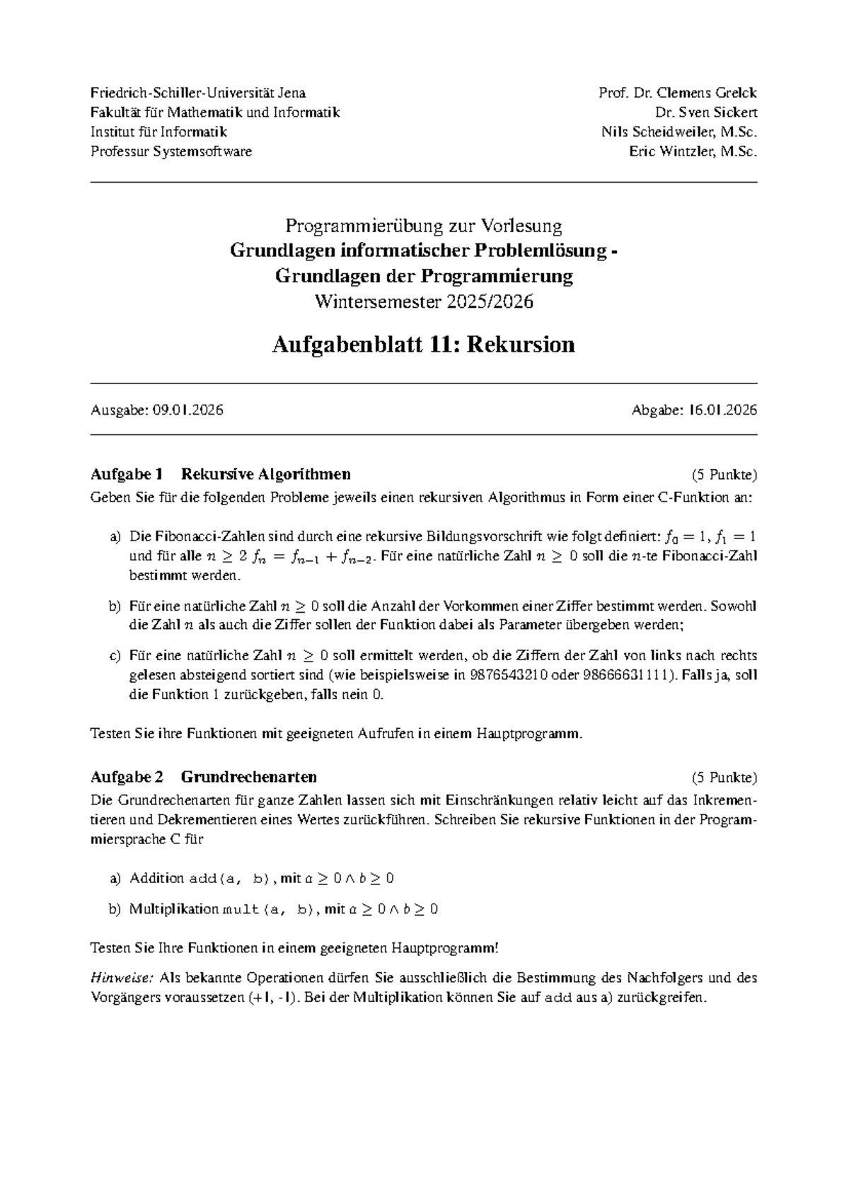 Aufgabenblatt 11: Rekursion und Grundrechenarten - Informatik WS 2026 ...