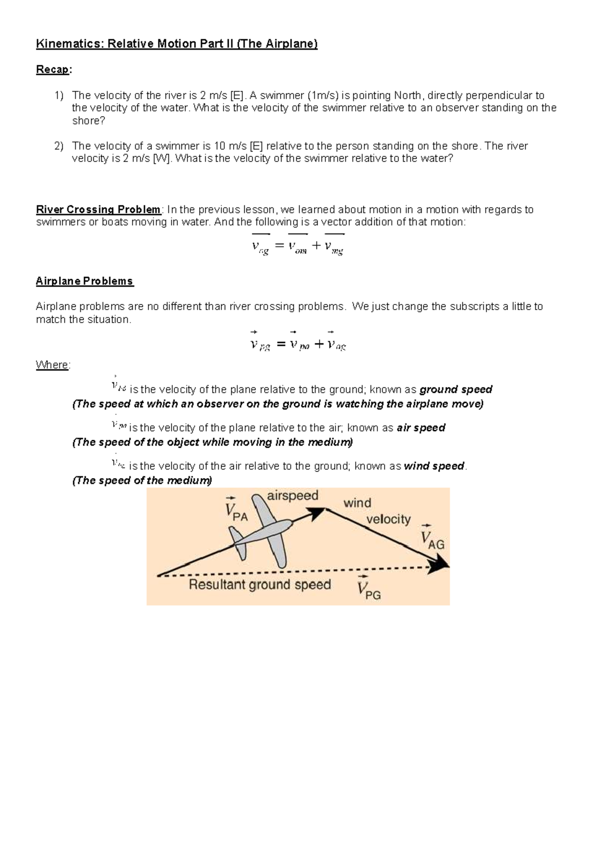 Relative Motion Part II: Velocity of Swimmer & Airplane Analysis - Studocu