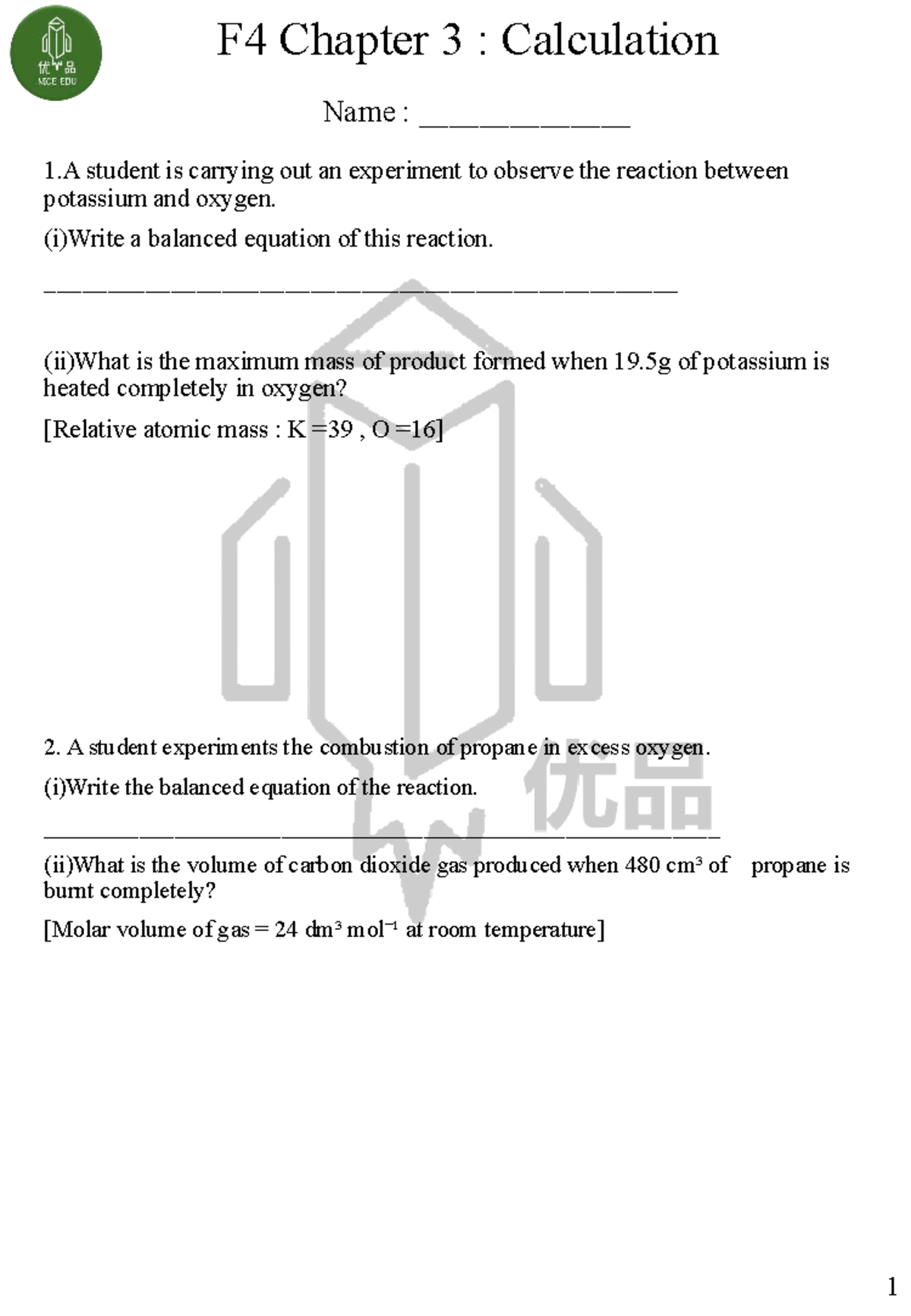 F4 Chemistry Chapter 3: Reaction Calculations and Equations - Studocu