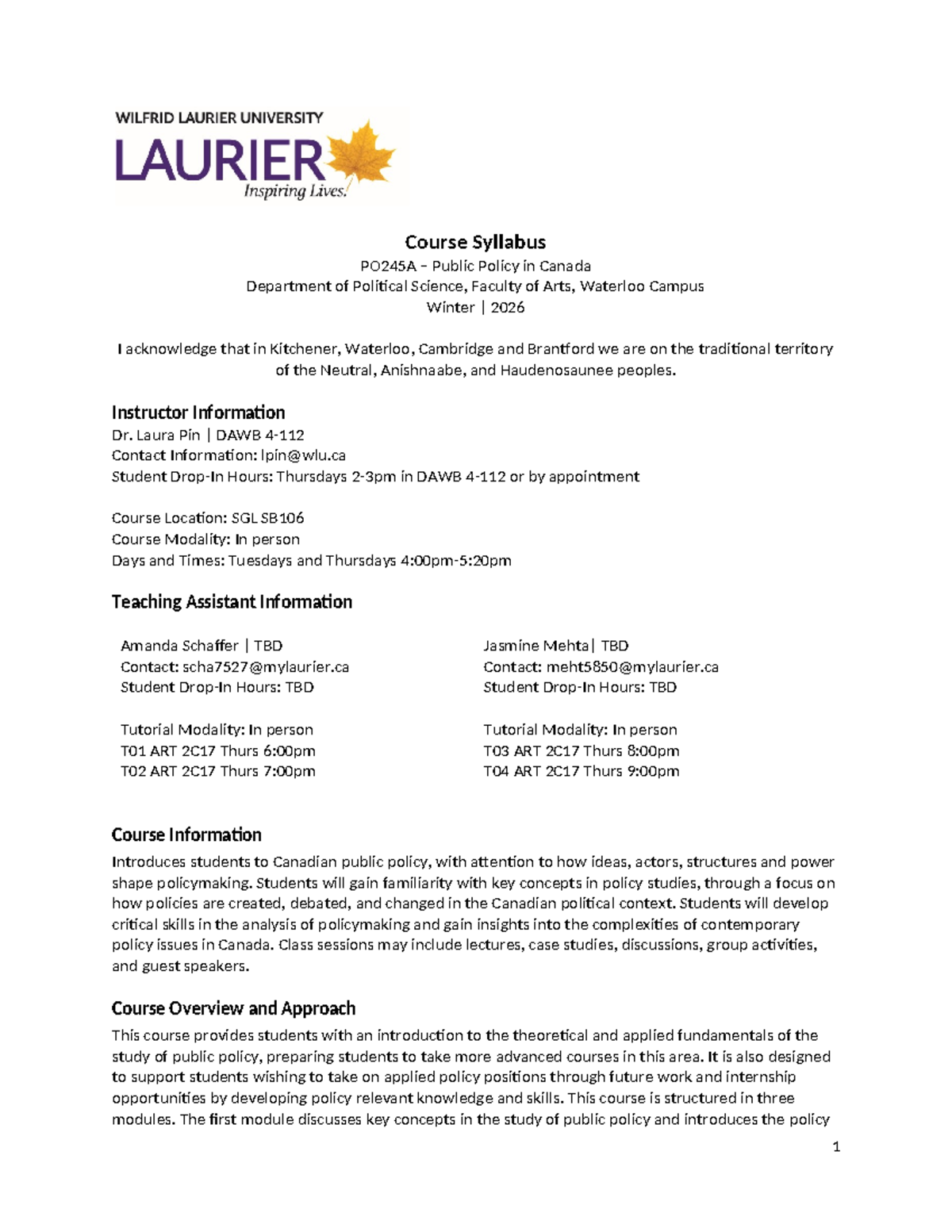 PO245A Winter 2026 Syllabus: Public Policy in Canada - Studocu