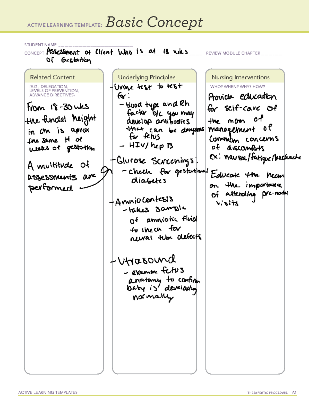 ATI Assessment Template for Client at 18 Weeks Gestation - Studocu