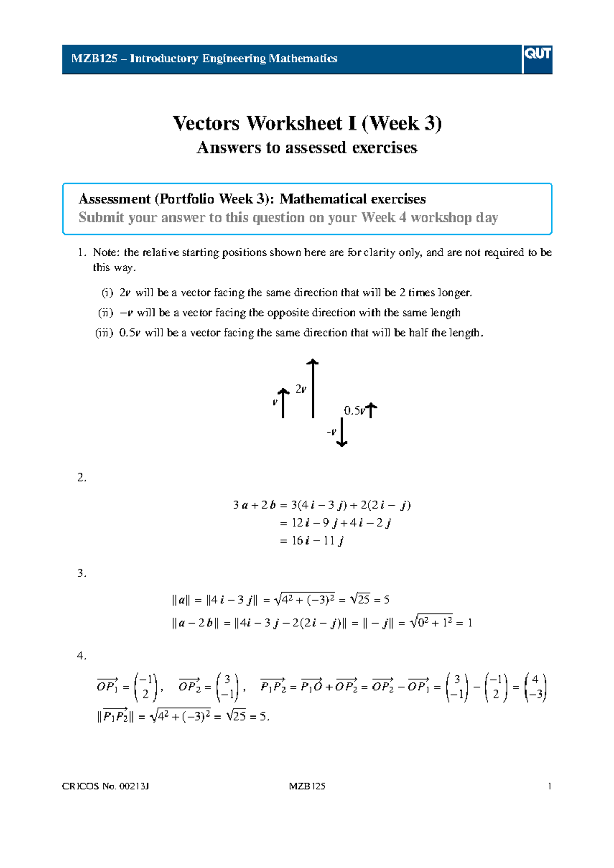 MZB125 – Vectors Worksheet 03: Assessed Solutions & Exercises - Studocu