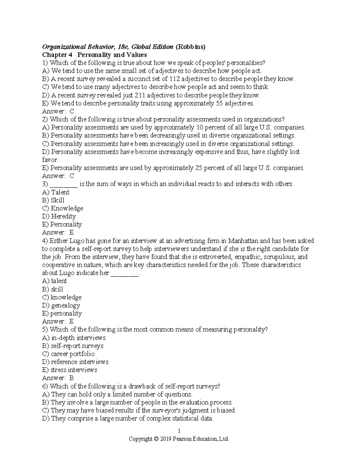 Chapter 4 - Personality and Values in Organizational Behavior - Studocu