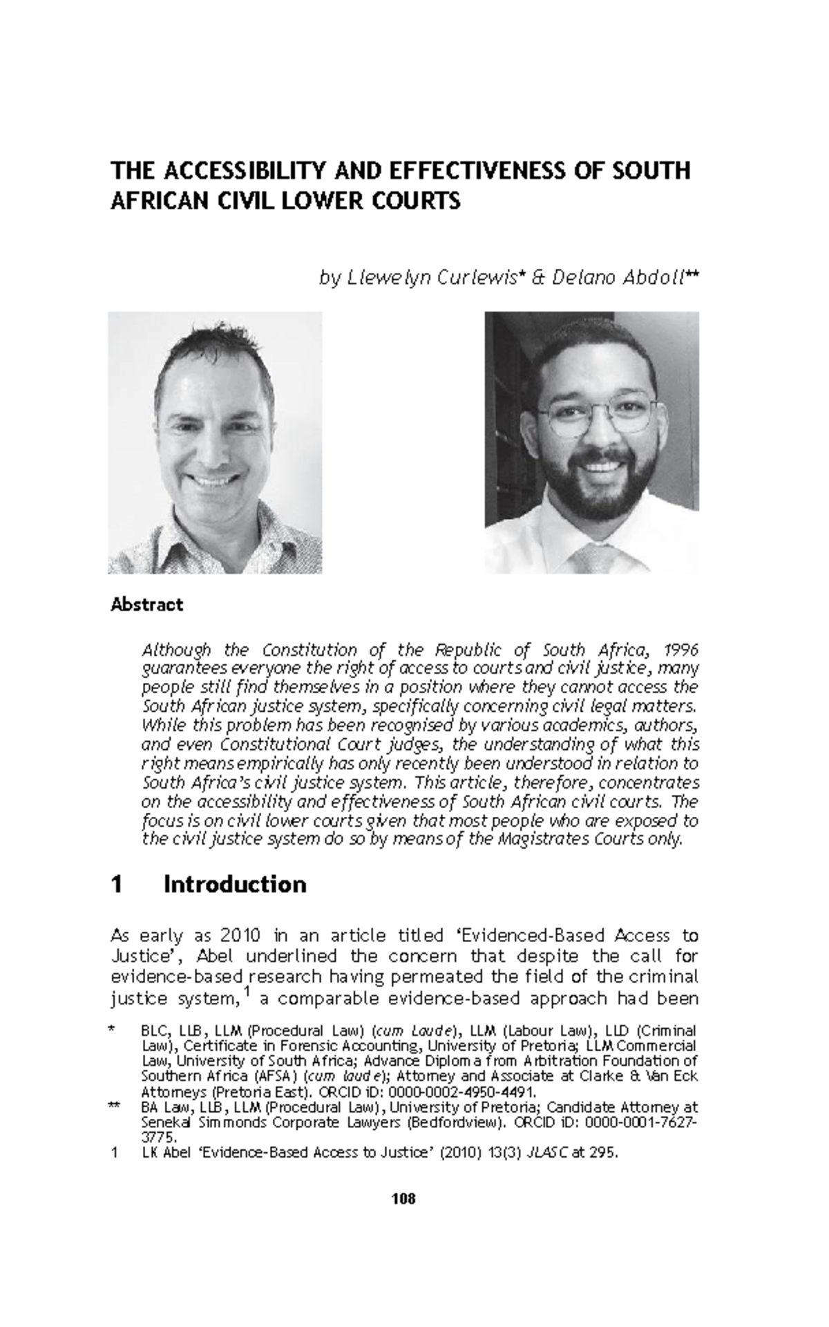 Accessibility and Effectiveness of South African Civil Lower Courts: A ...