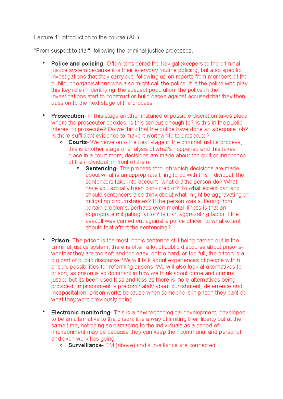 Lecture 1: Intro to Criminal Justice Processes (AH) - Studocu