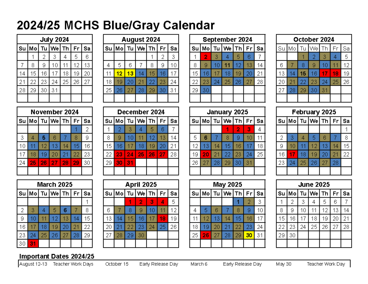 2024-2025 MCHS Blue and Gray Day Calendar - 2024/25 MCHS Blue/Gray ...