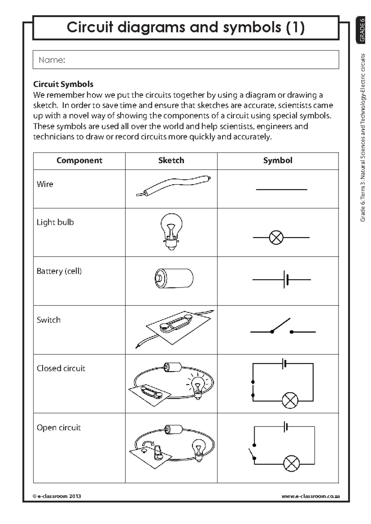 Grade 6 Natural Sciences: Circuit Symbols & Diagrams Worksheet - Studocu