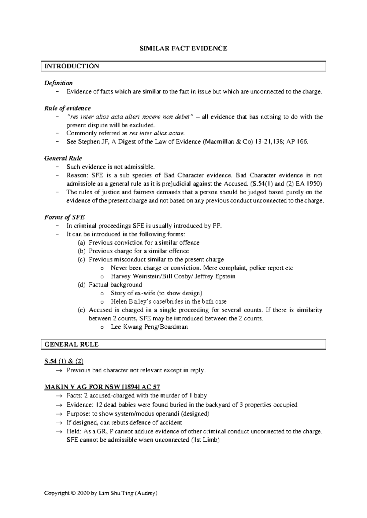Chapter 1: Understanding Similar Fact Evidence in Law (Course Code ...