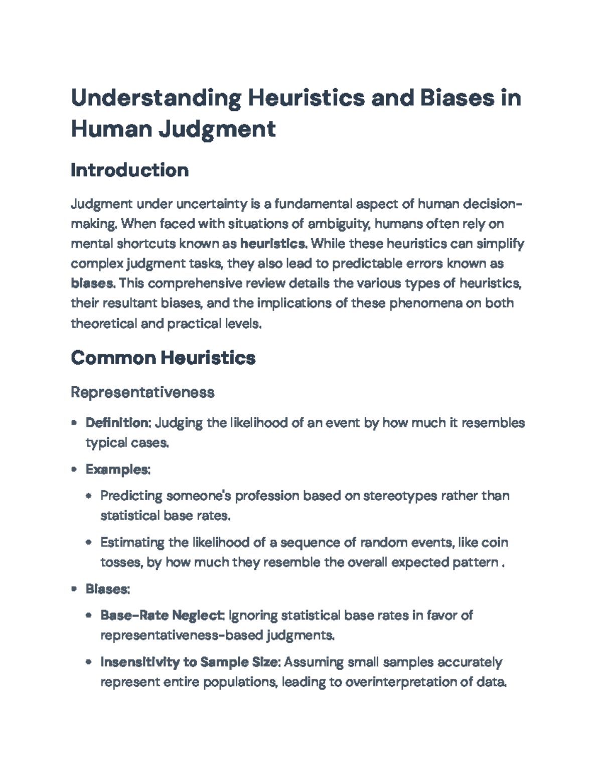 Heuristics & Biases in Human Judgment - Psych 101 Overview - Studocu
