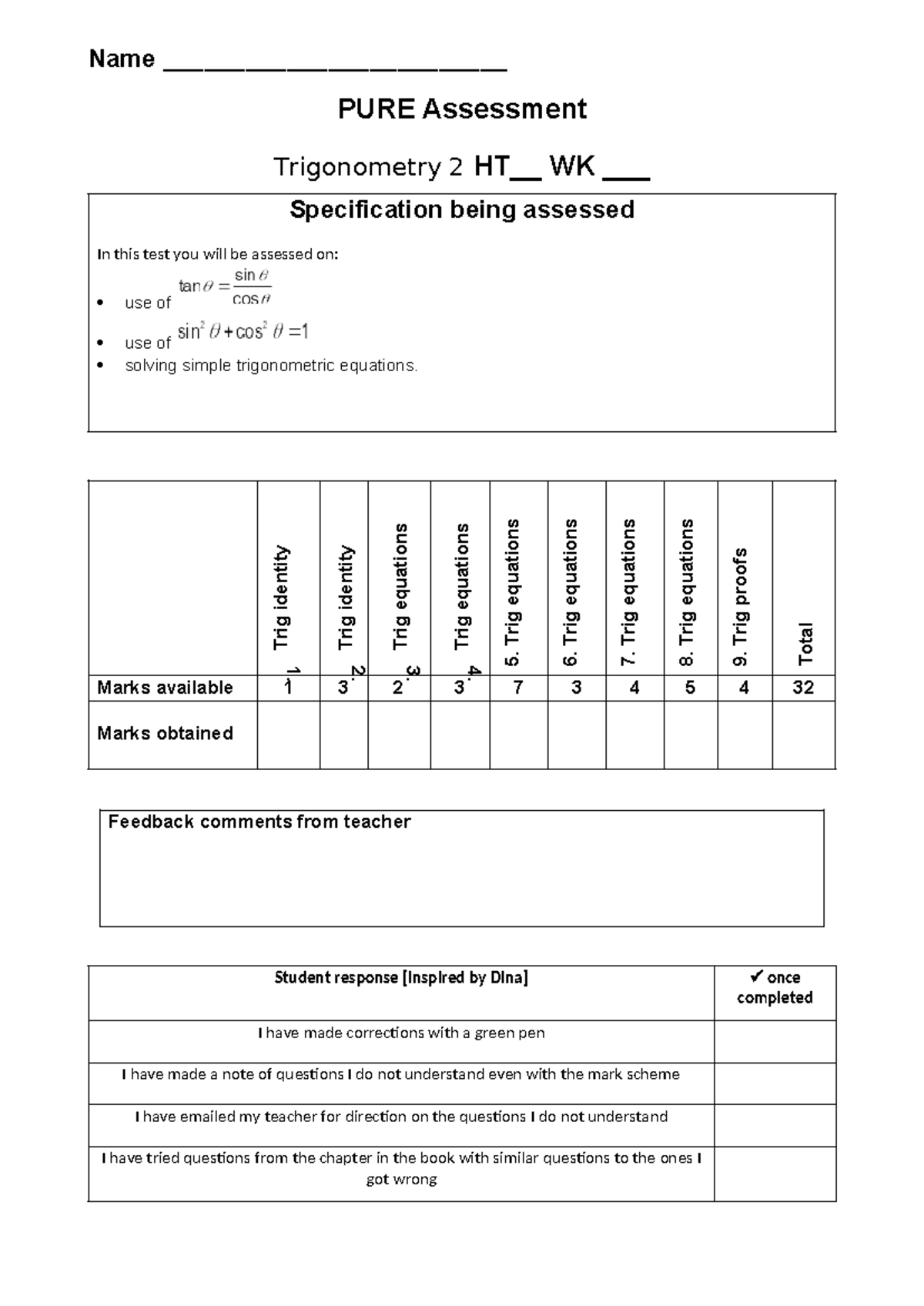 Year 12 Trigonometry 2 Topic Test Assessment Specifications - Studocu