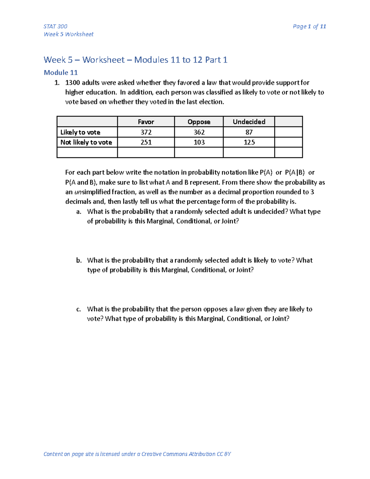 Week 5 - Mod 11 to 12 Worksheet - Probability Concepts & Applications ...