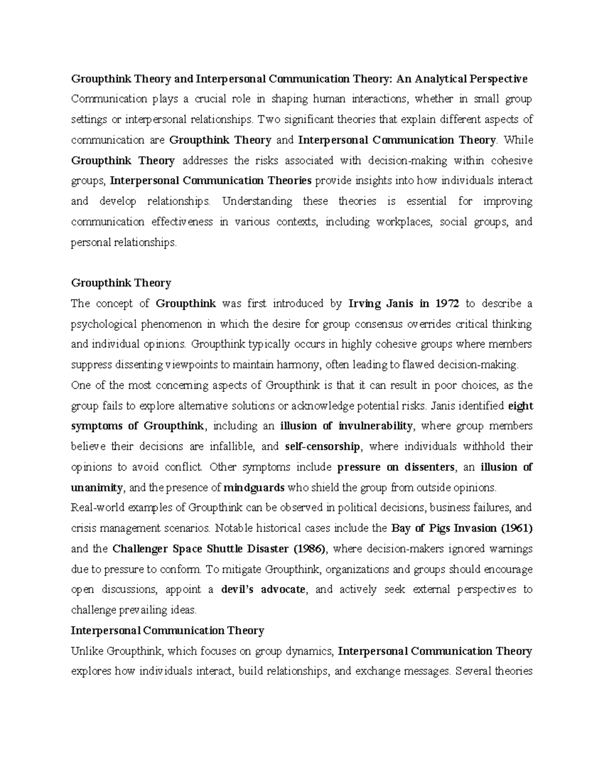 CJ - awesome - Groupthink Theory and Interpersonal Communication Theory ...