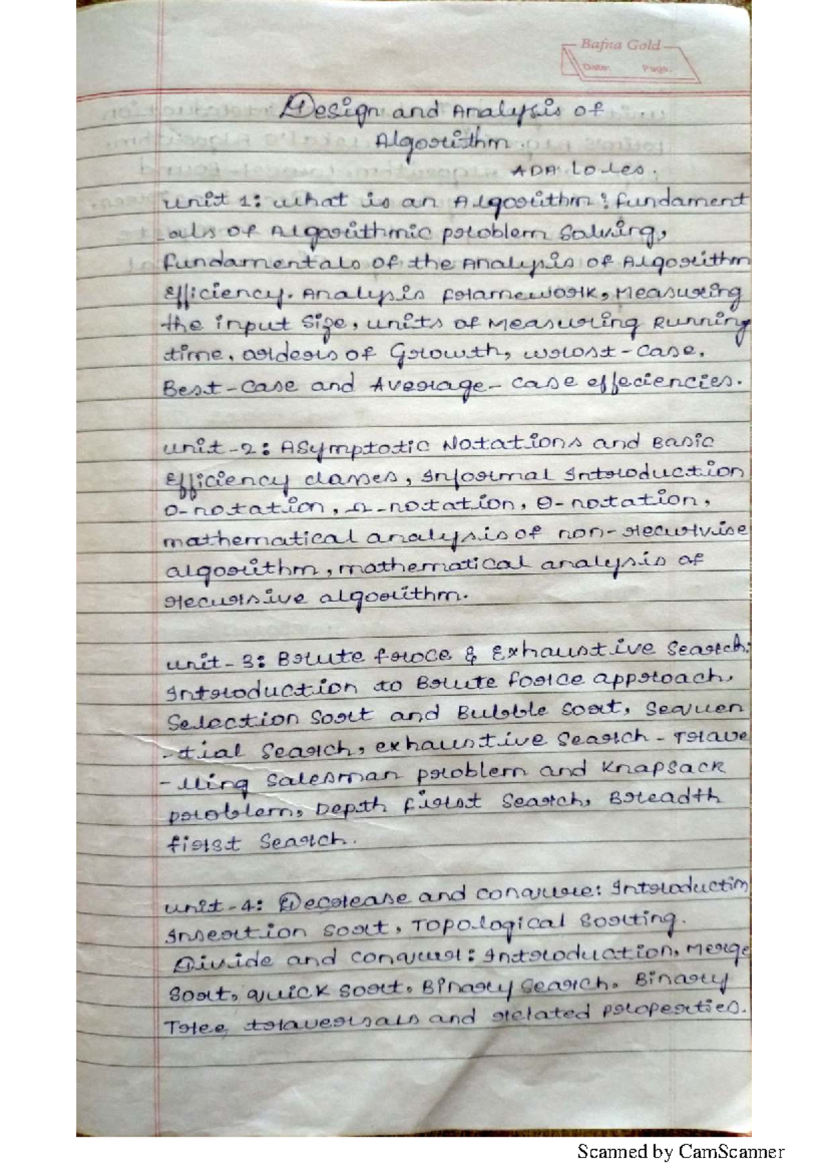 ADA 10: Design & Analysis of Algorithms - Unit 1 Overview - Studocu