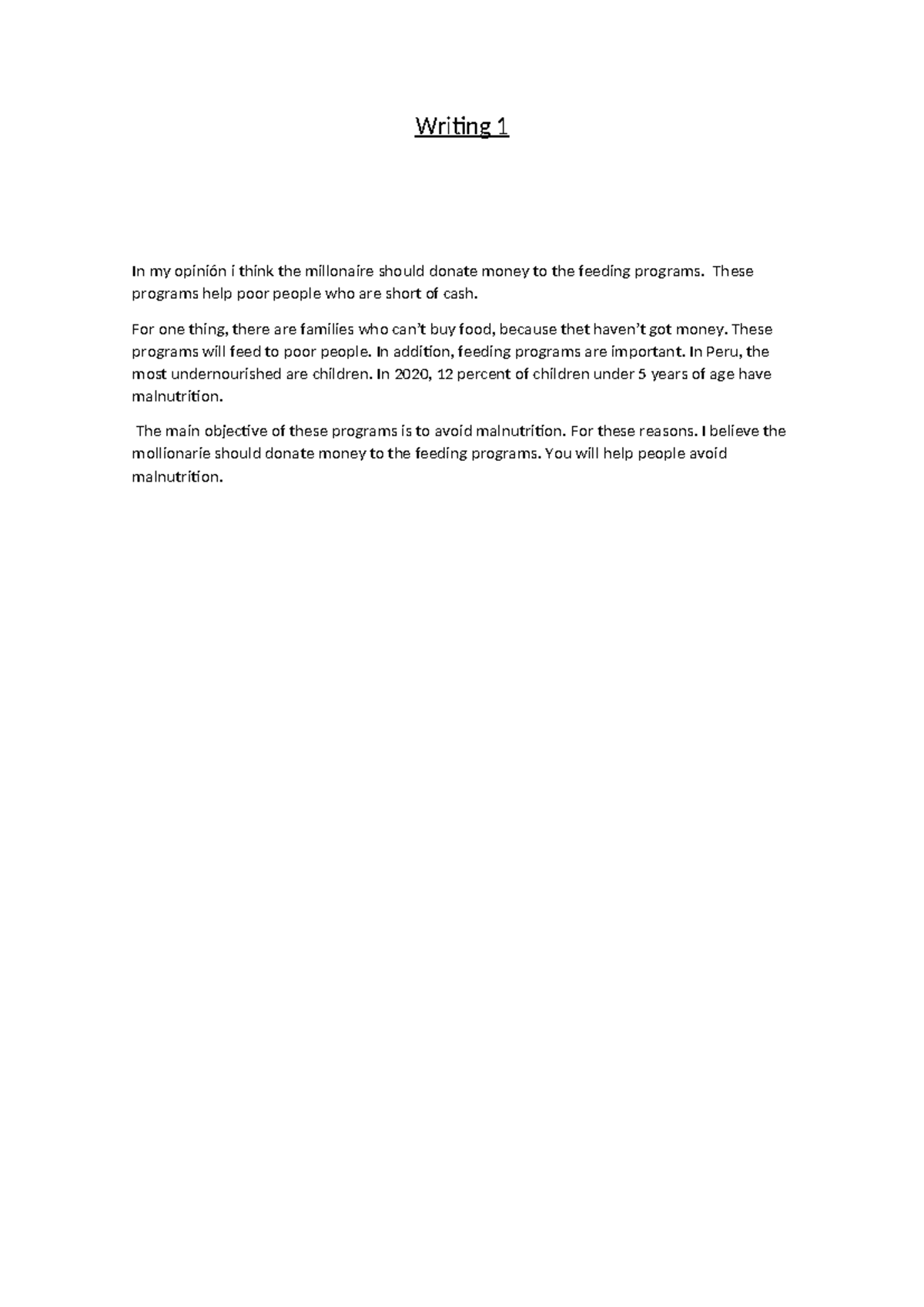 Writing 1 I04: The Importance of Donating to Feeding Programs - Studocu