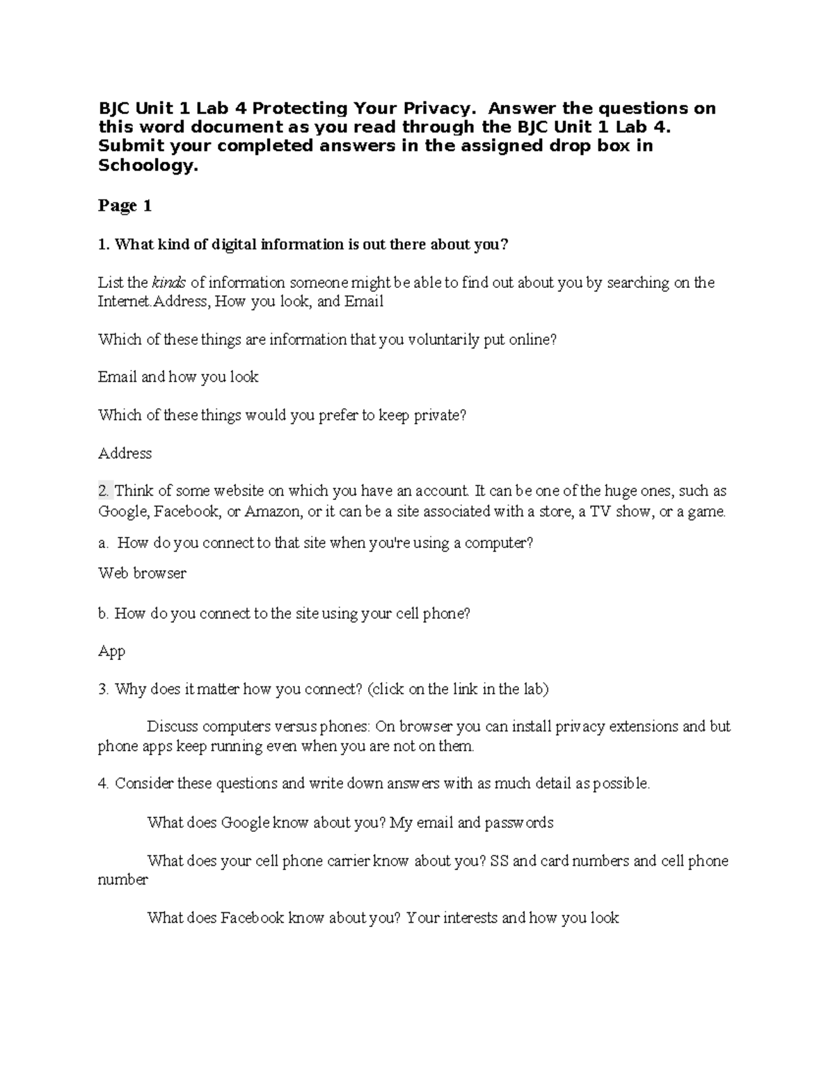 BJC Unit 1 Lab 4 Protecting Your Privacy 22 - BJC Unit 1 Lab 4 ...