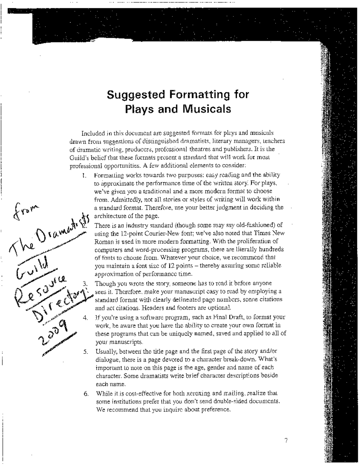 Play Formatting Guidelines: Standards for Scripts and Musicals - Studocu